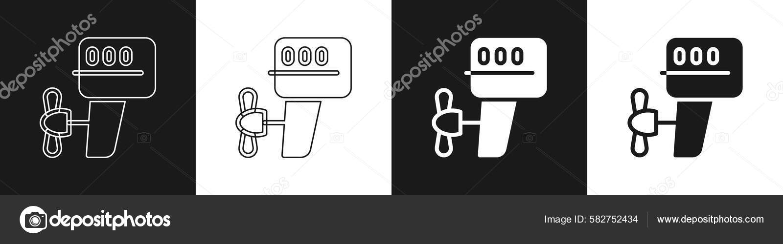 Set Outboard Boat Motor Icon Isolated Black White Background Boat Stock ...