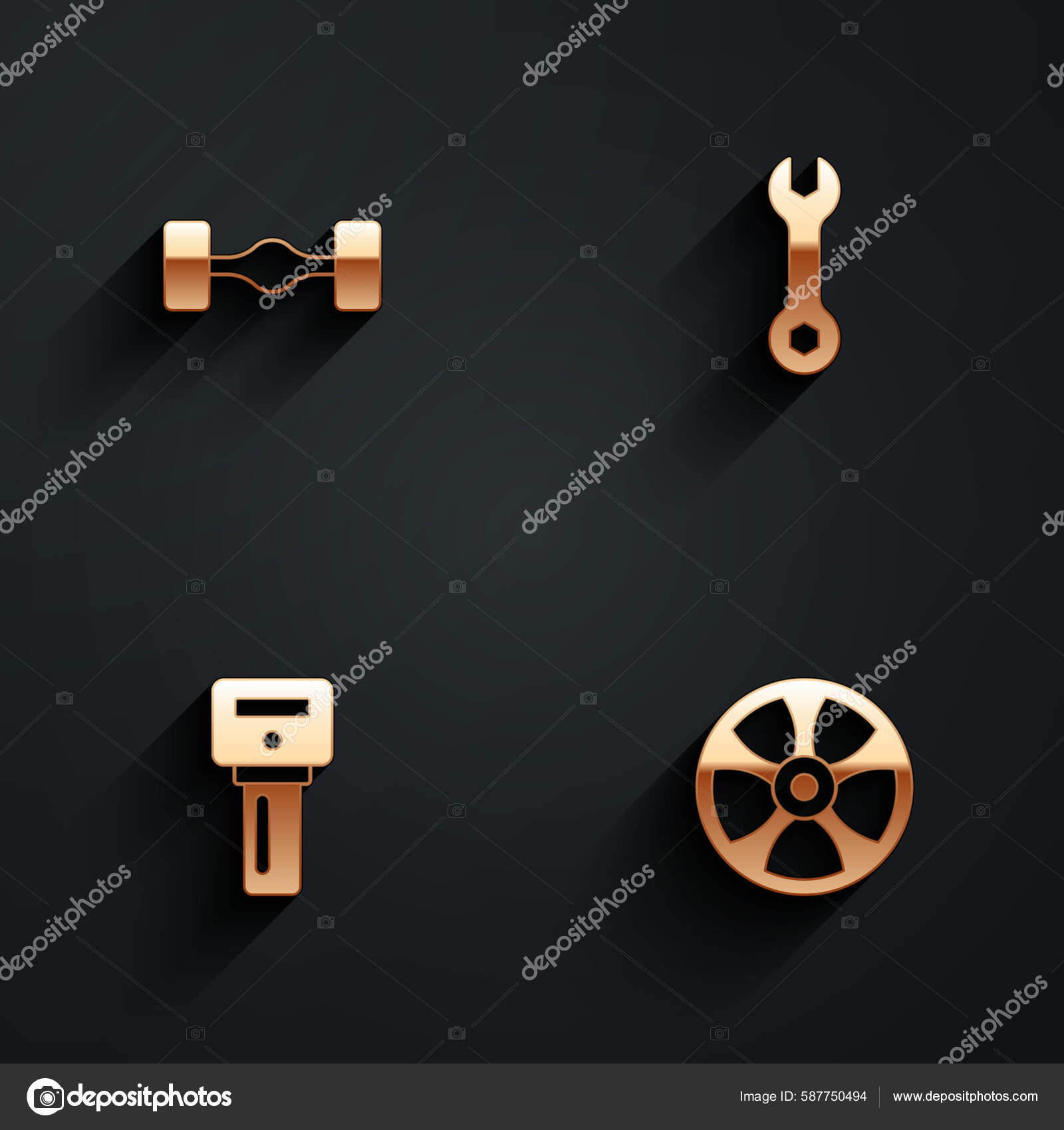 Set Chassis Car Wrench Spanner Car Key Remote Alloy Wheel Stock Vector ...