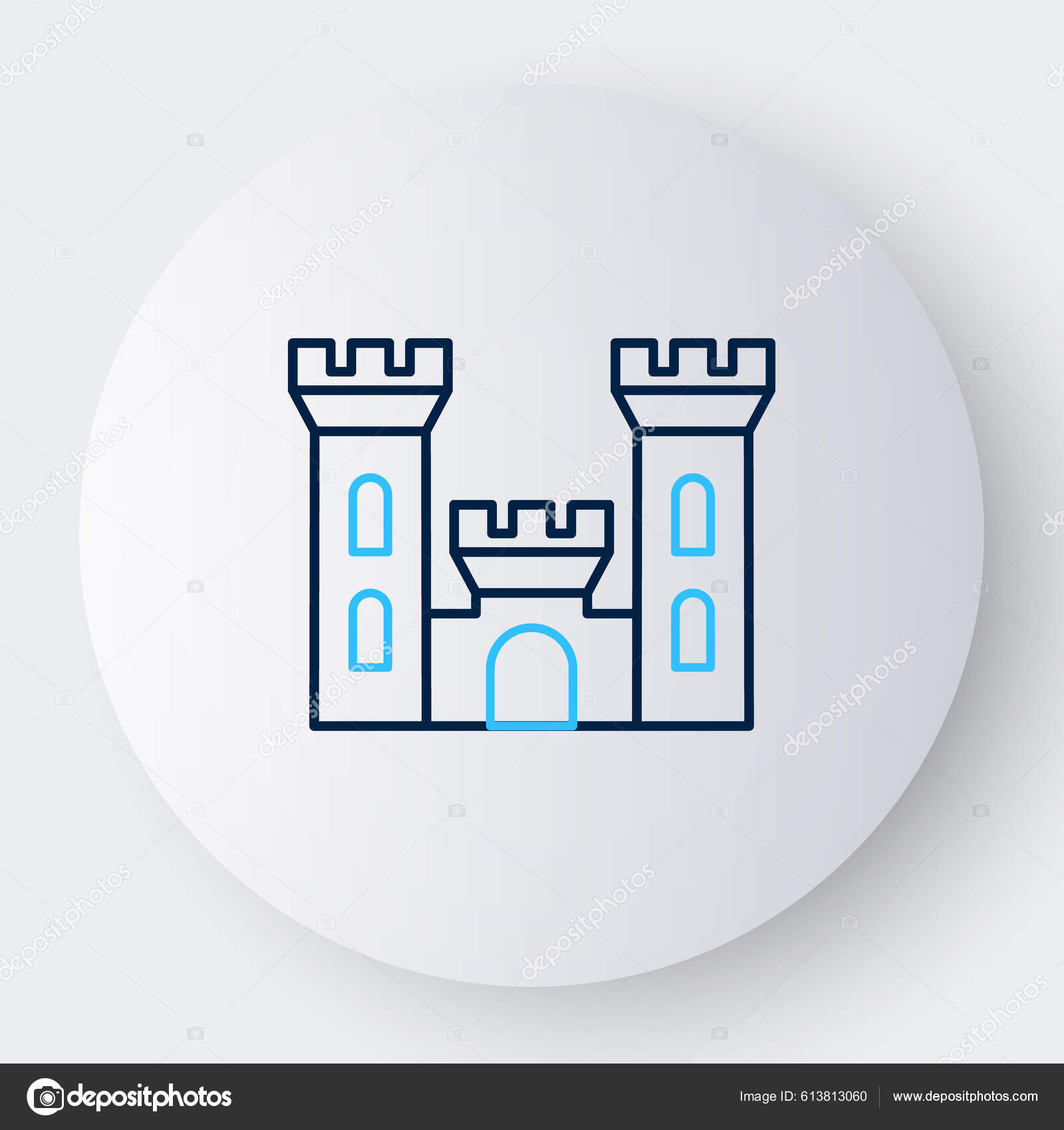 Line Castle Icon Isolated White Background Medieval Fortress Tower ...