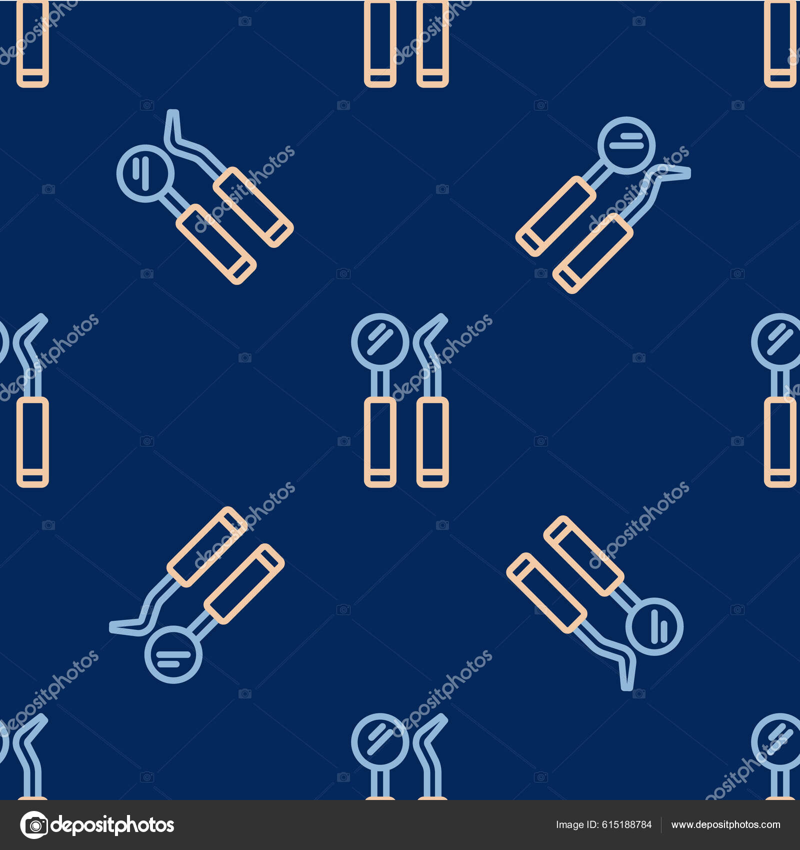 Line Dental Inspection Mirror Probe Icon Isolated Seamless Pattern Blue ...