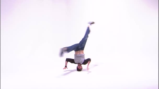 Overhead Shot Break Dancer Doing Head Spin White Background — Stock ...