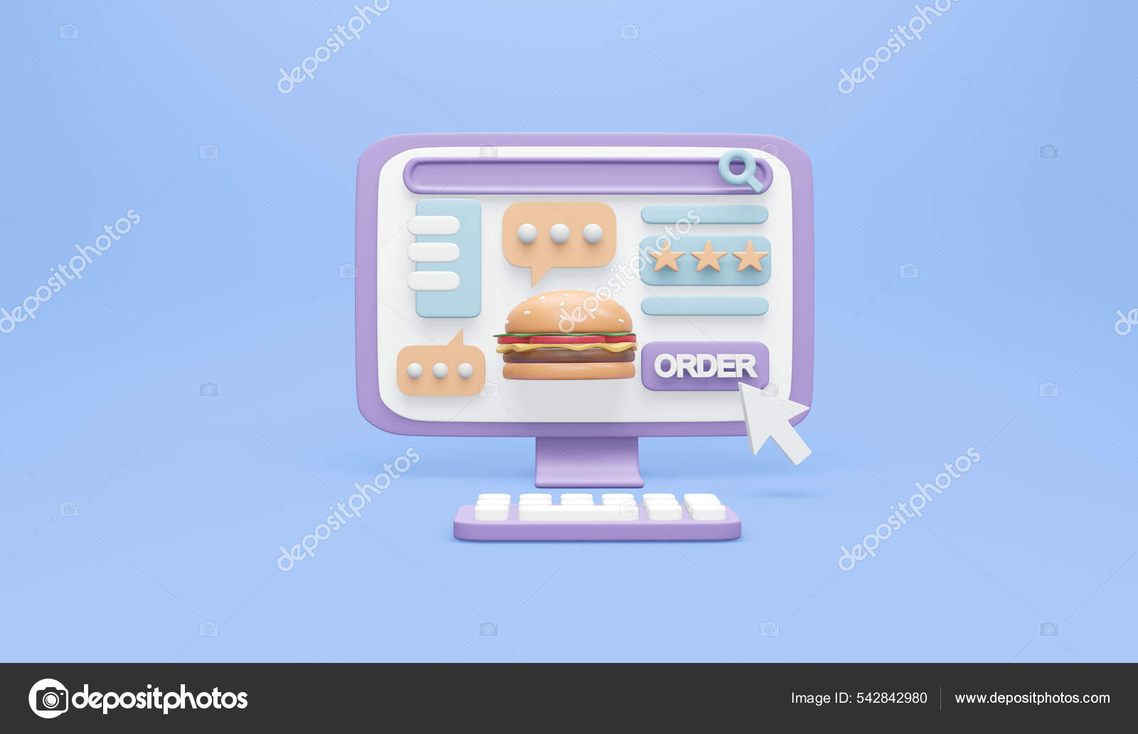 Rendering Burger Computer Button Mouse Click Icon Concept Order Food ...