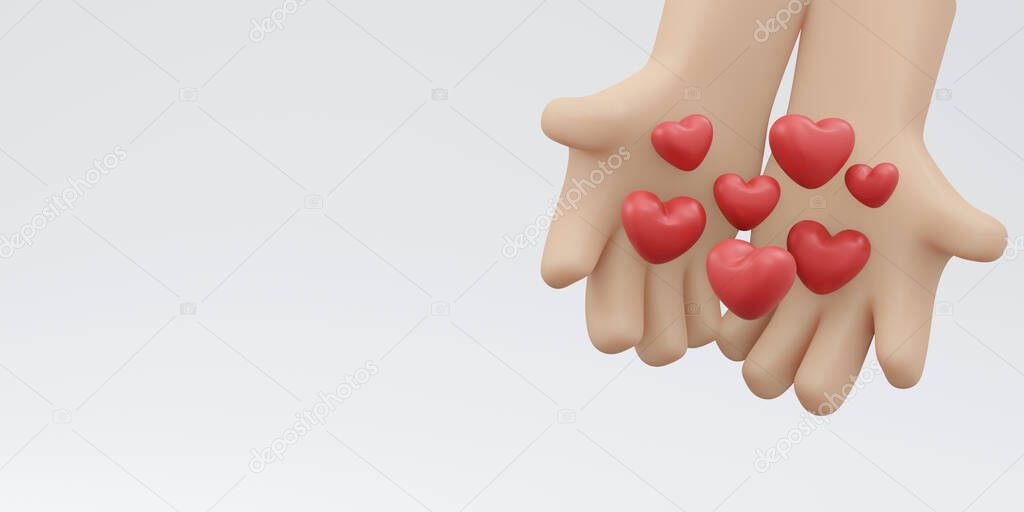 Representación 3D de la mano con forma de corazón y espacio de copia ...