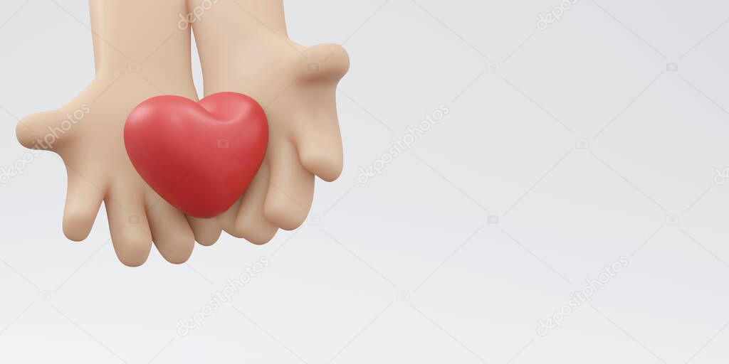 Representación 3D de la mano con forma de corazón y espacio de copia ...