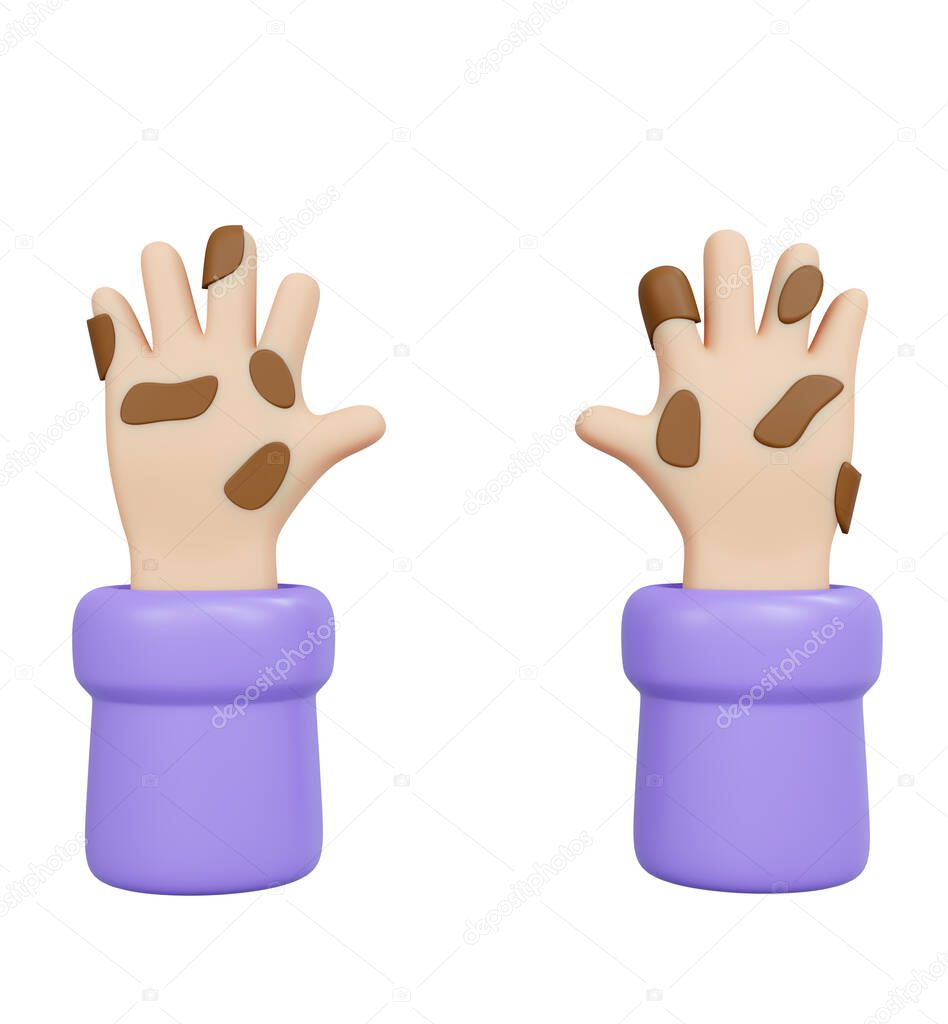 Representación 3D de la mano con germen sucio en la mano aislado sobre ...
