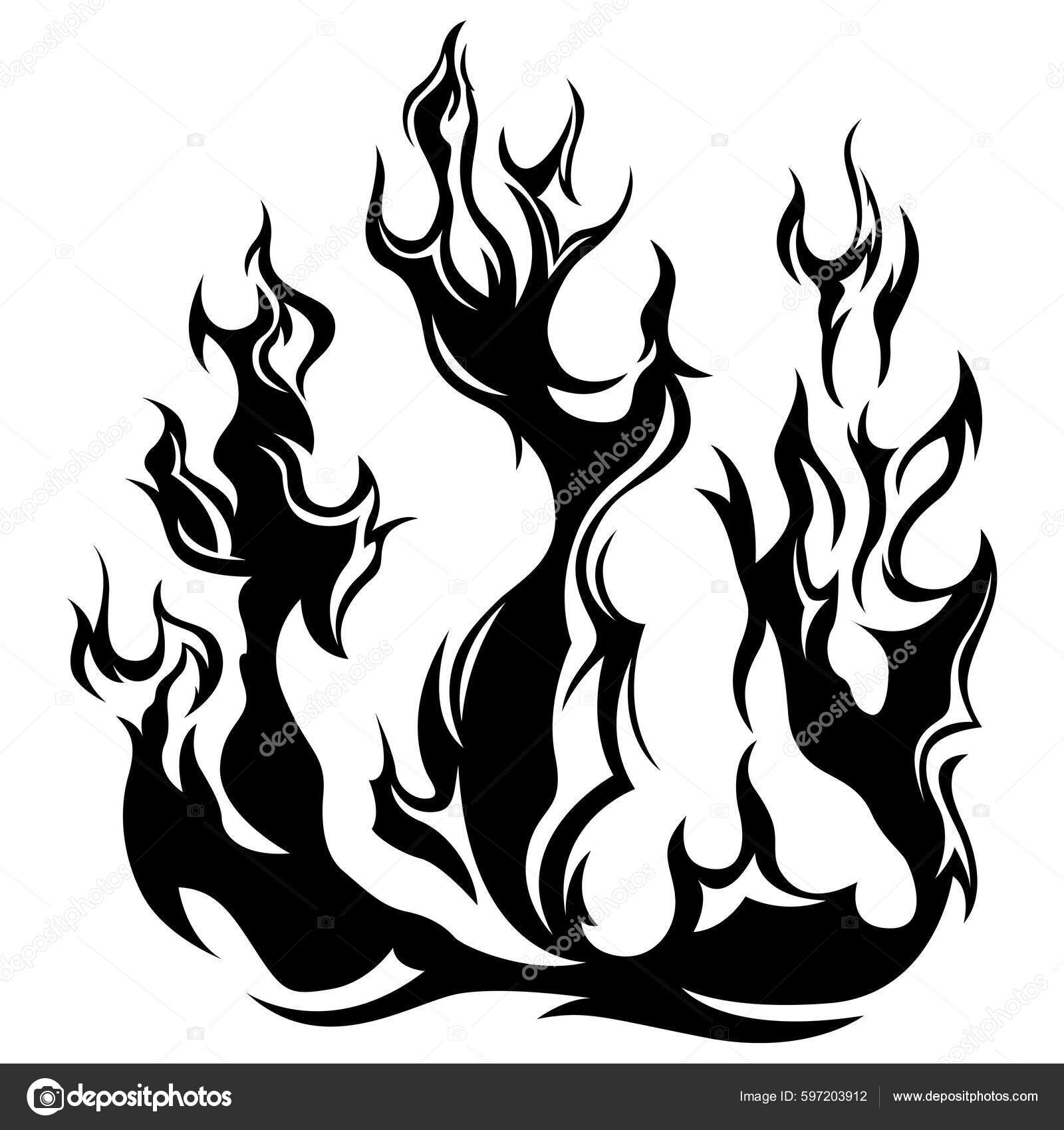 Ohnivé Plameny Izolované Bílém Pozadí Návrh Kmenového Tetování Stock ...