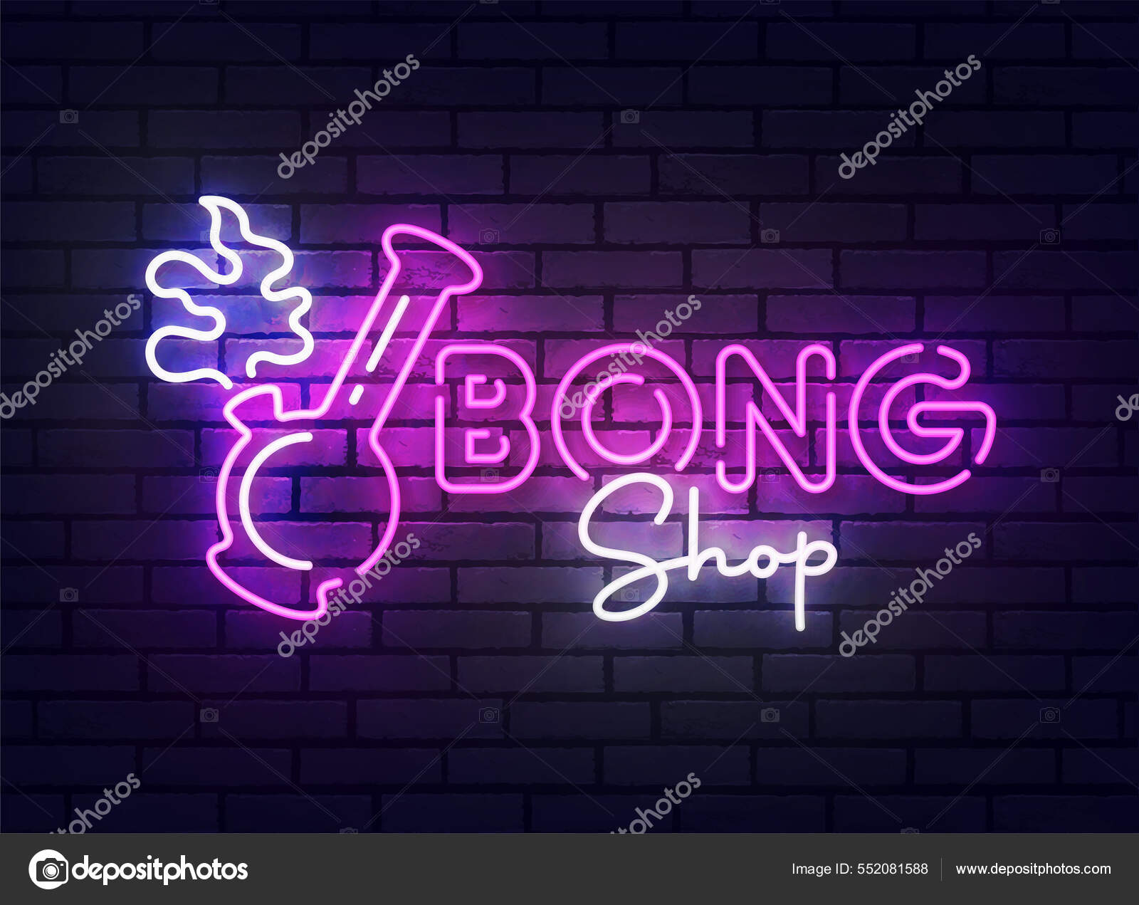 Bong neon sign, bright signboard, light banner. Bong shop logo neon ...