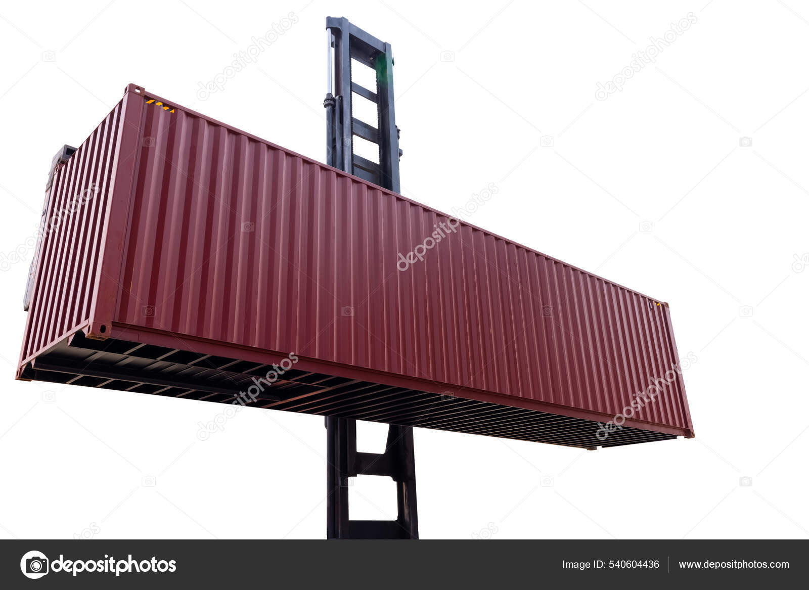 Forklift Handling Cargo Shipping Container Side View White Background ...