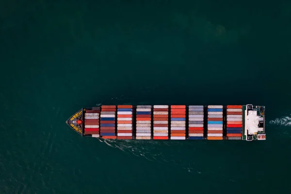 Aerial Top View Containers Ship Floating Sea Shipping Port ...