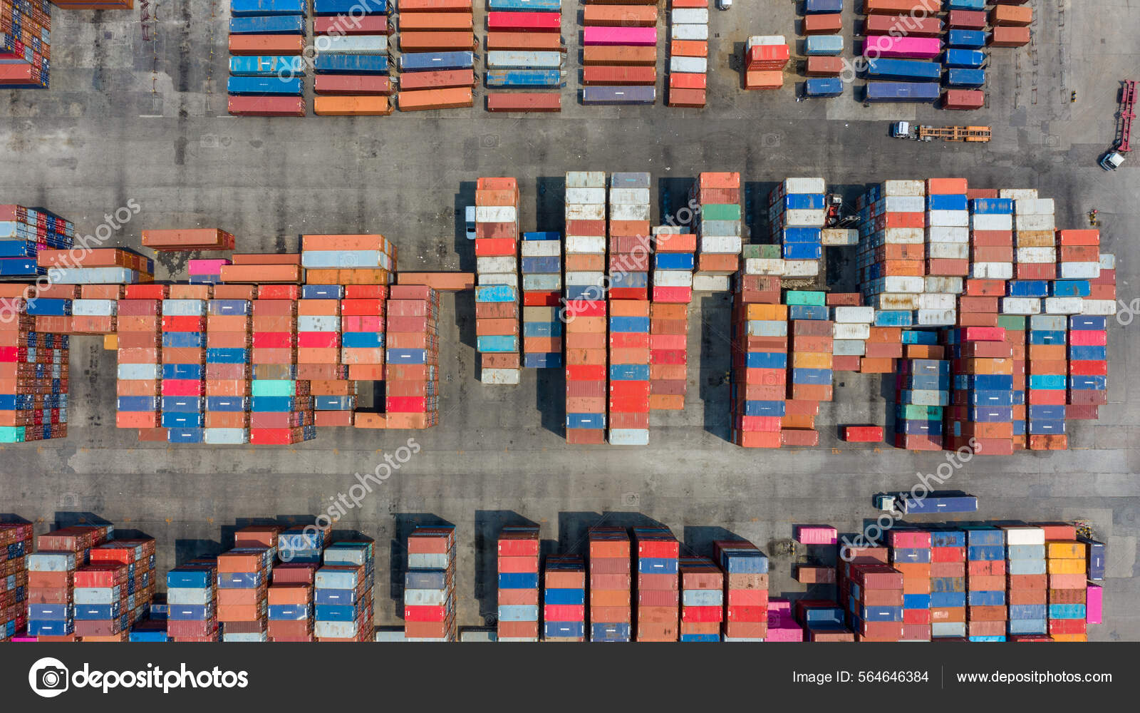High Angle Top View Warehouse Containers Area Inport Export Business ...