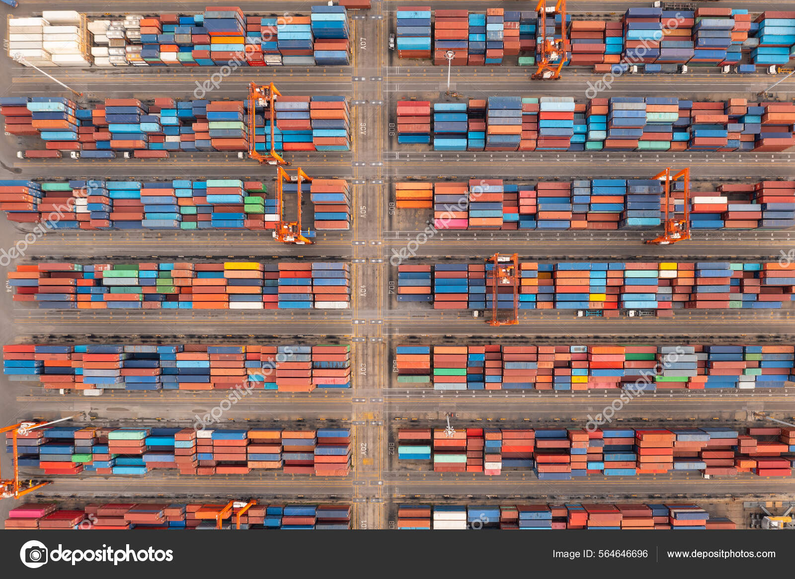 Warehouse Stacking Containers Group Row Cranes Load Unloading Distribution Center — Stock Photo ...