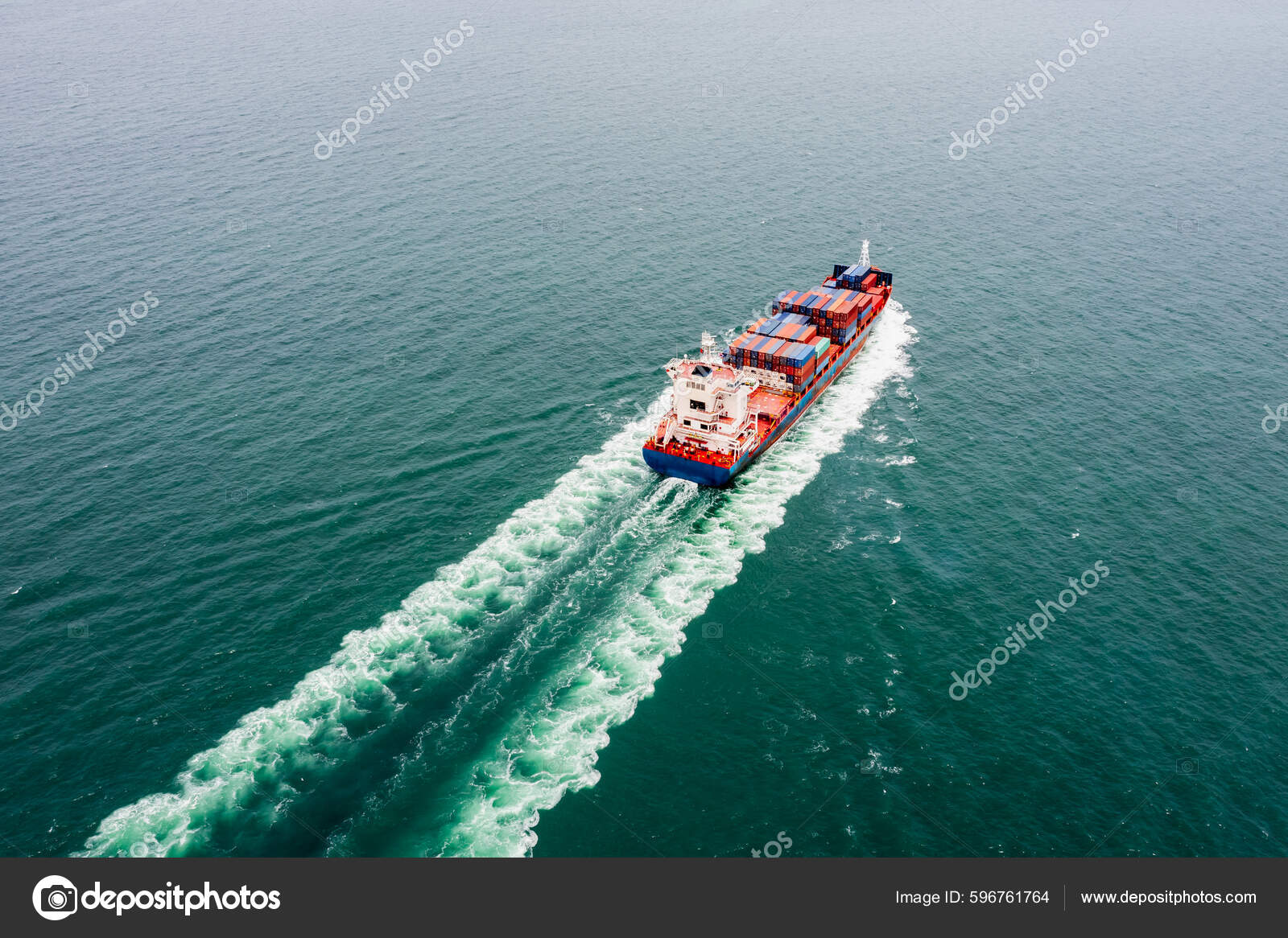 Container Cargo Ship Sailing Full Speed Pacific Ocean Transport Goods ...