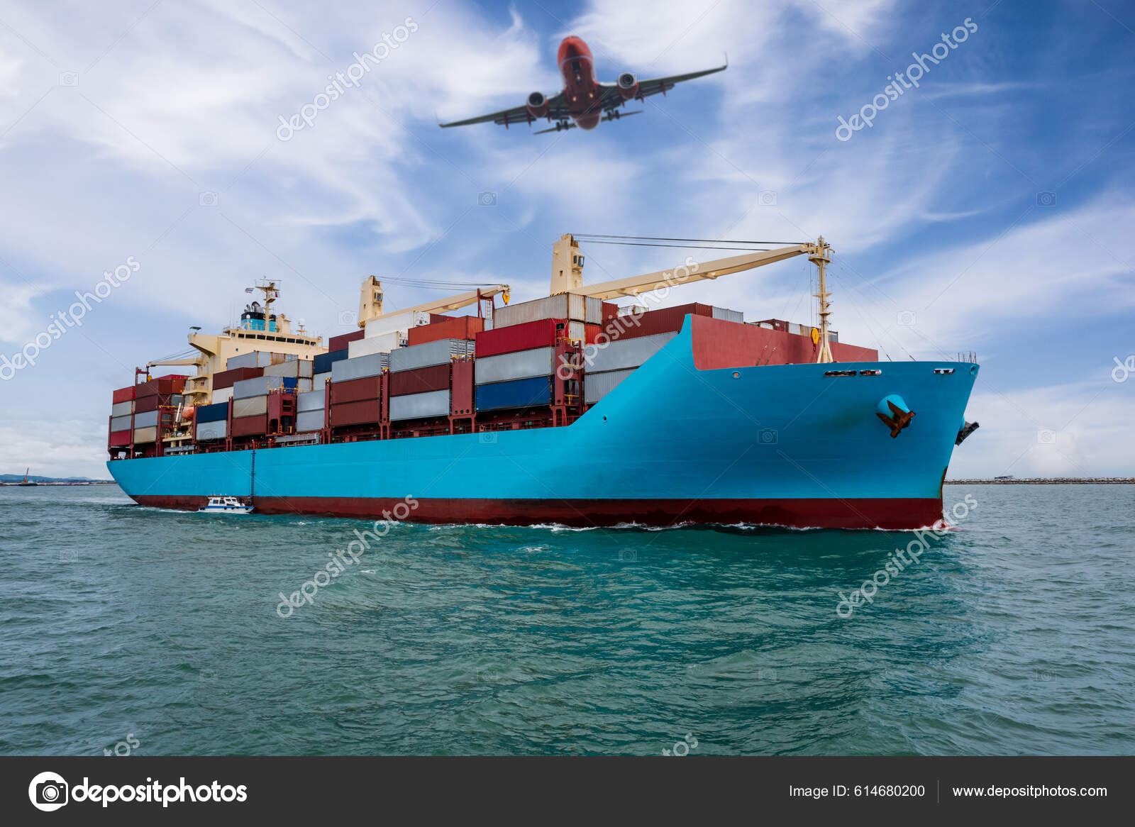 Vista Frontal Navio Contêiner Transporte Mercadorias Logística Avião ...