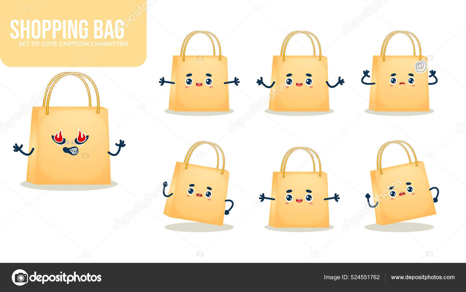 Set Cute Shopping Bag Cartoon Character Different Poses Premium Vector ...