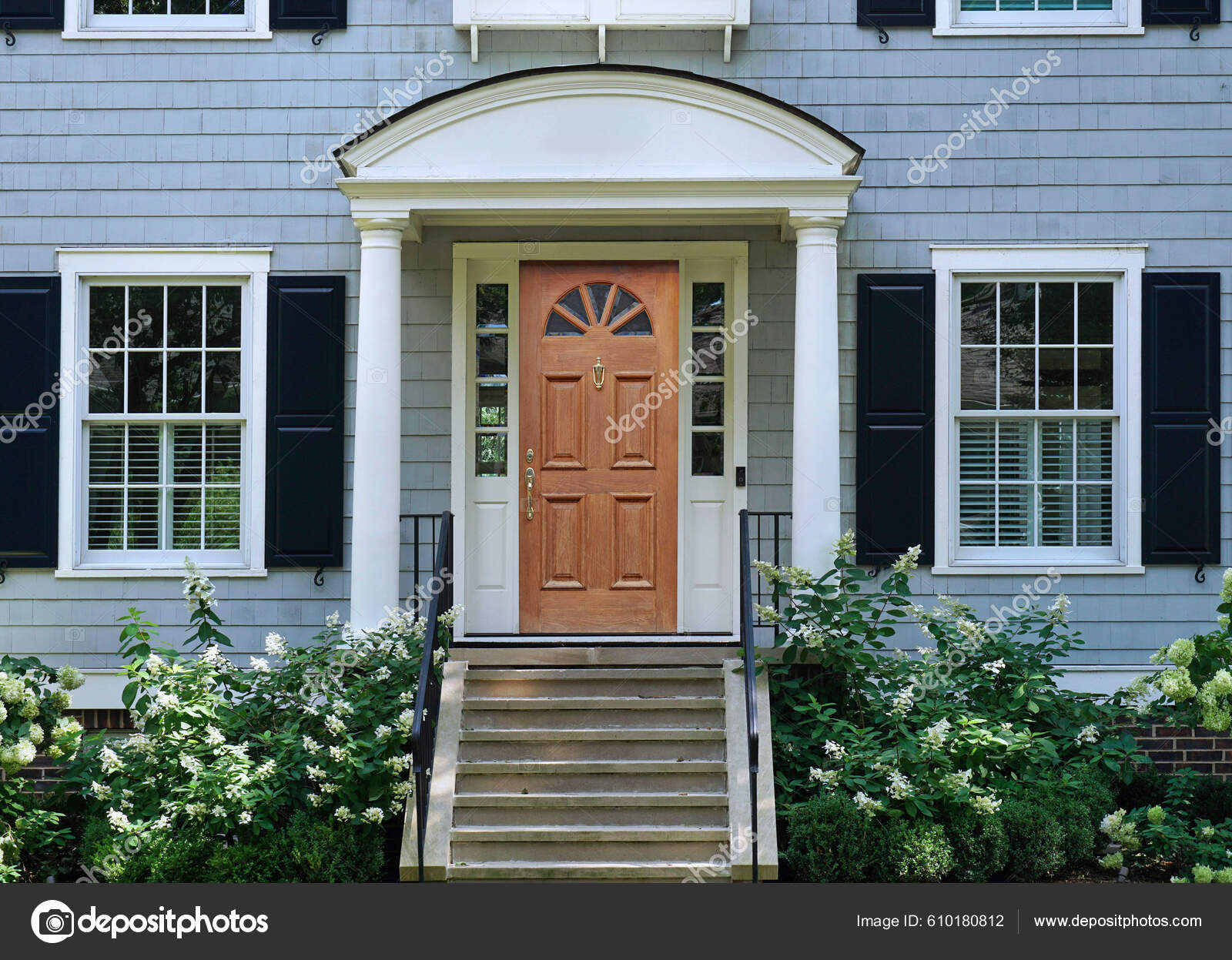 Front Door Traditional Two Story Suburban Clapboard House Shutters ...