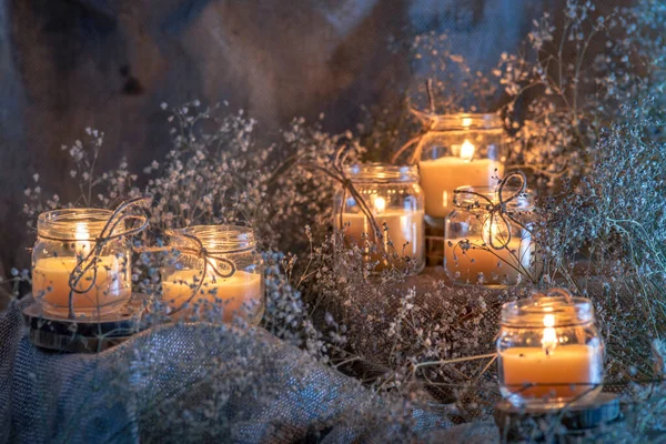 Wax handmade home-based Burning white candle in the jar coarse textile ...