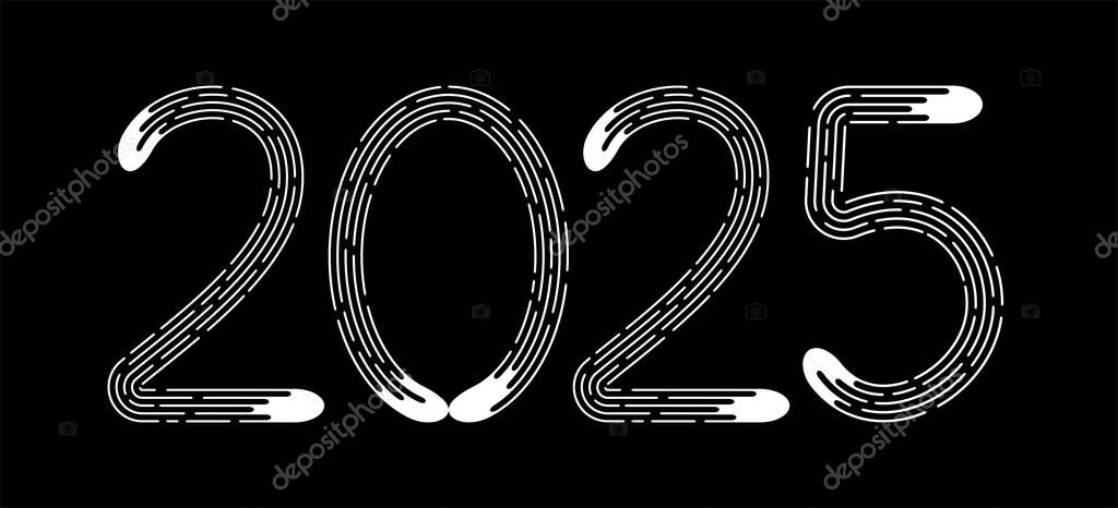 Año Nuevo 2025 de líneas punteadas blancas sobre fondo negro ...