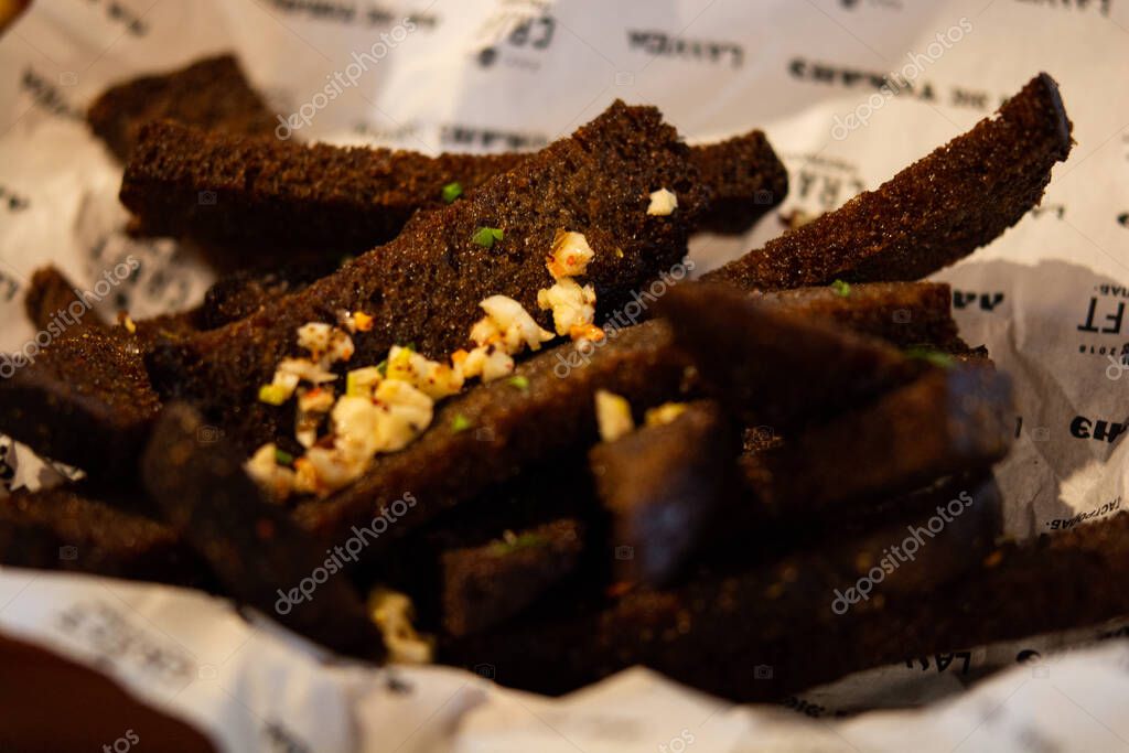 Traditional South African rusks on rustic table.Rusks from black bread ...
