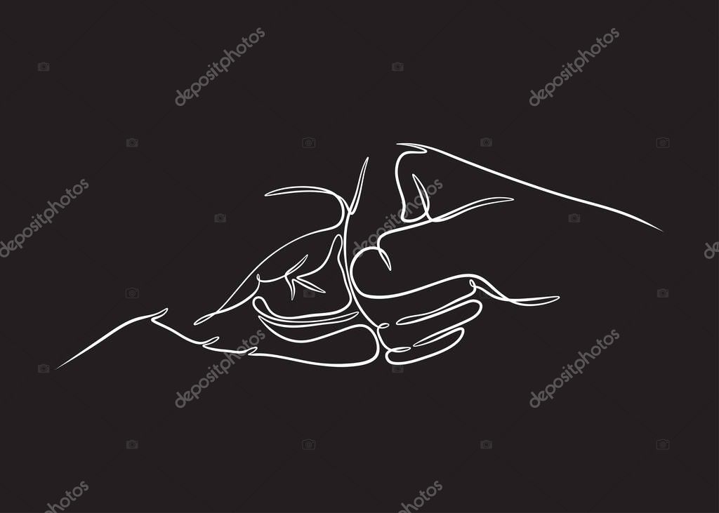 Saludo con golpe de puño, una línea contigua línea vector ilustración ...