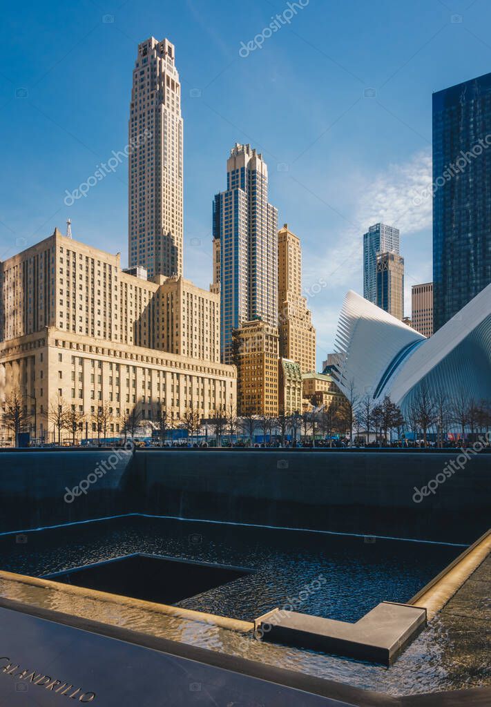 NEW YORK CITY - March 20, 2017: Memorial at World Trade Center Ground ...