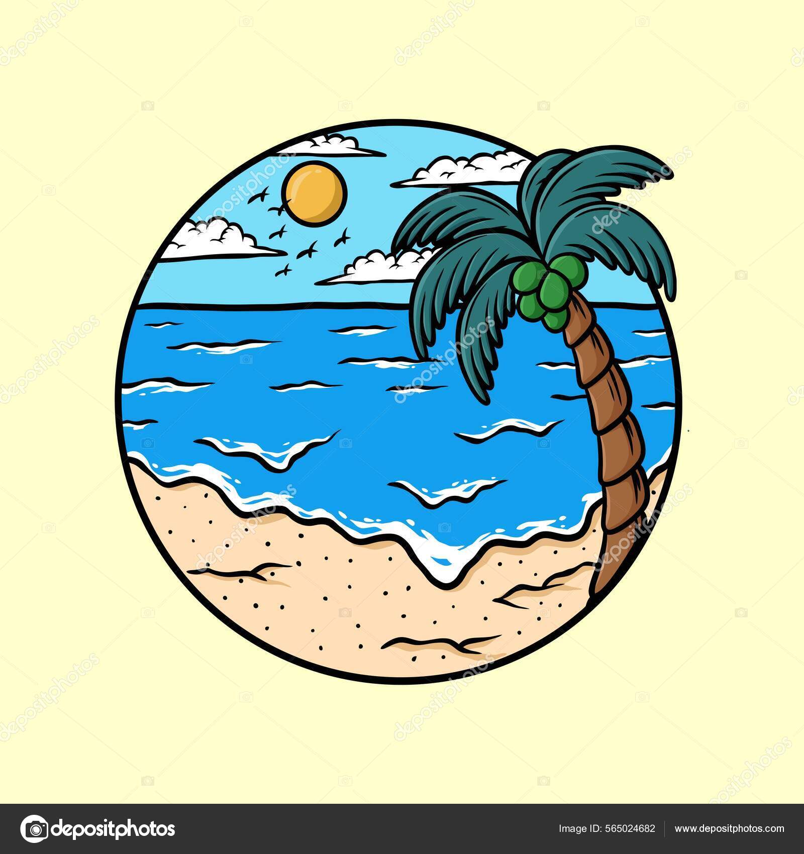 Beach Summer Cartoon Vector Illustration Vektor Stok oleh ...
