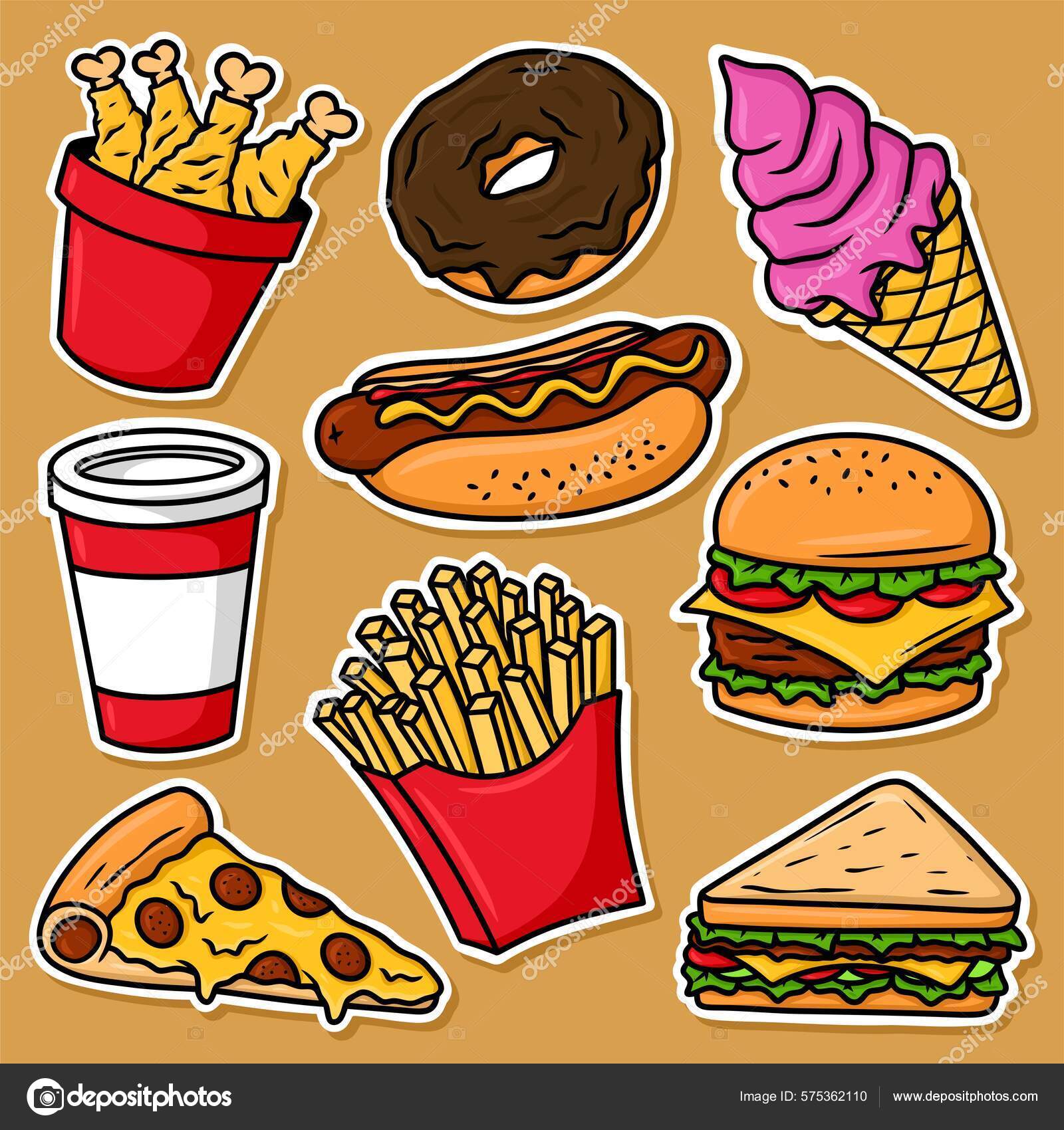 Sticker Set Fast Food Cartoon Vector Stock Vector Image by ...