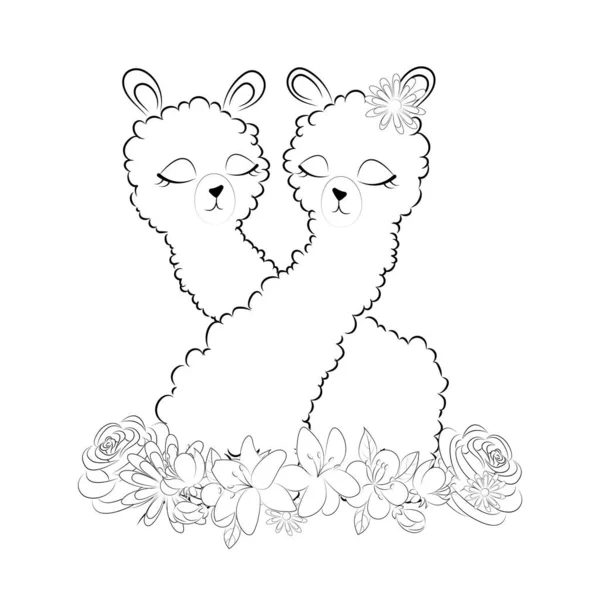 Libro para colorear, llamas lindas, alpacas, hermosa ilustración de ...