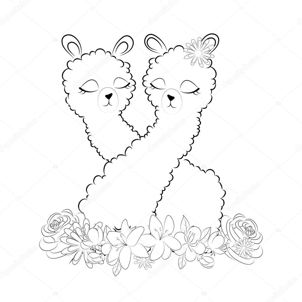Libro para colorear, llamas lindas, alpacas, hermosa ilustración de ...