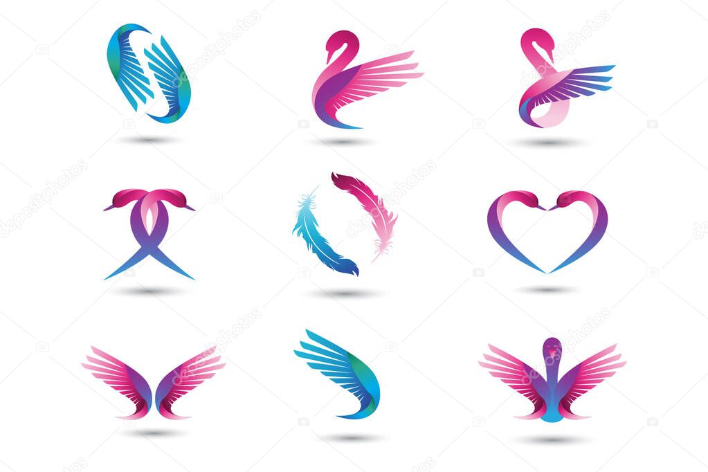 Iconos coloridos del logotipo plano de las aves. Conjunto de aves ...