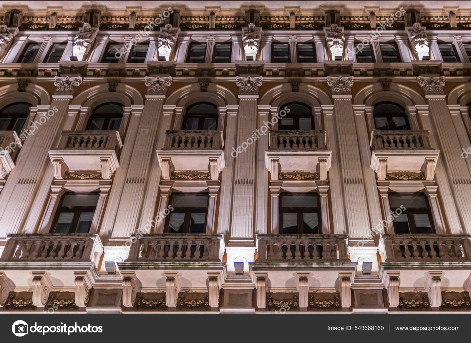 Night Time Trieste City Architecture Facade Friuli Venezia Giulia ...