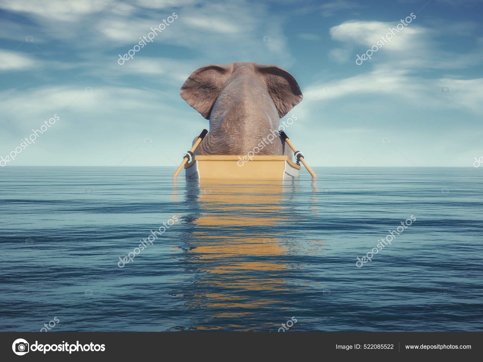 Elephant Boat Ocean Render Illustration Stock Photo by ©MikyR 522085522