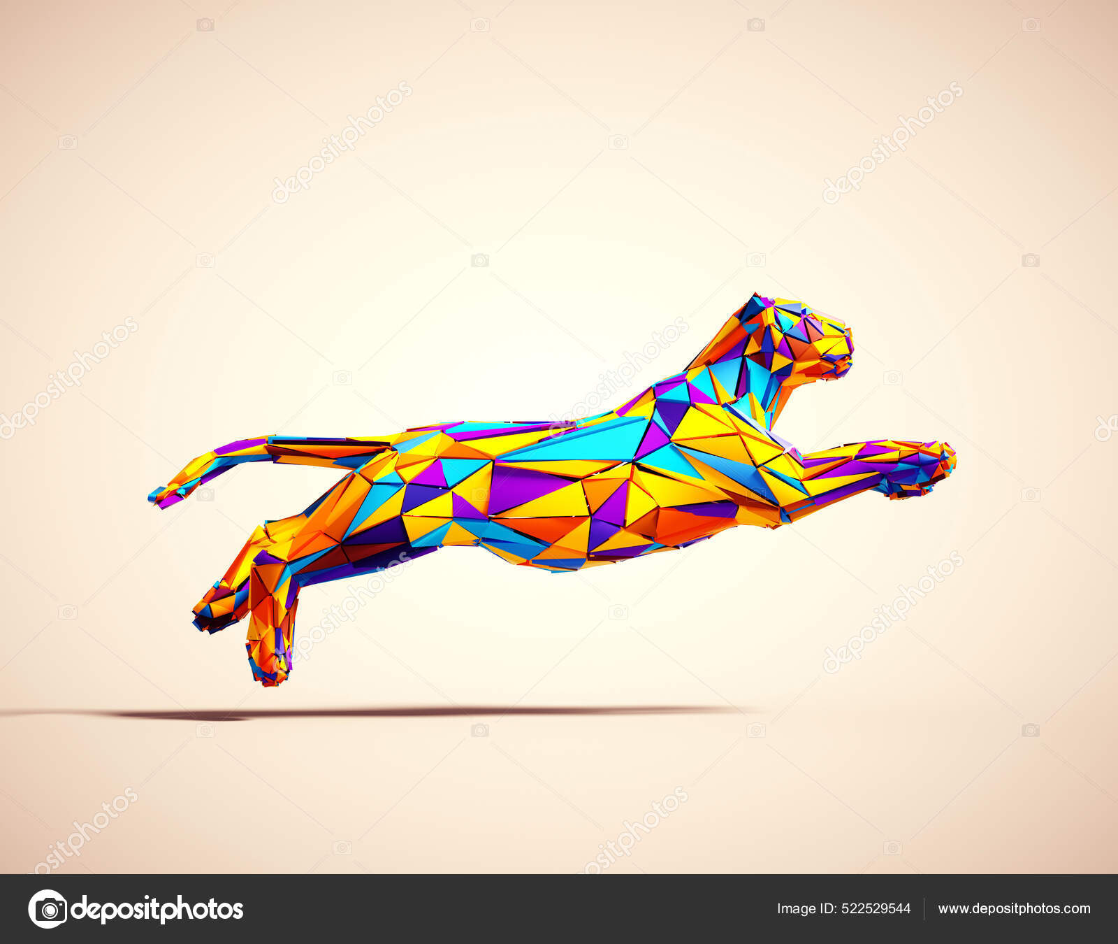 Colorful Low Poly Puma White Background Render Illustration Stock Photo ...