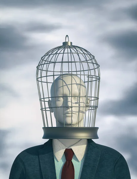 Businessman Bird Cage Head Mindset Change Freedom Concept Render ...