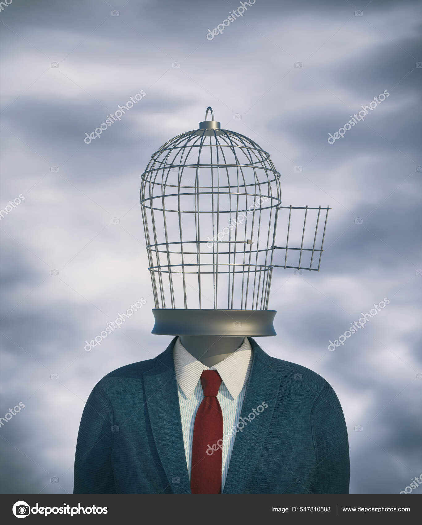 Businessman Bird Cage Head Mindset Change Freedom Concept Render ...
