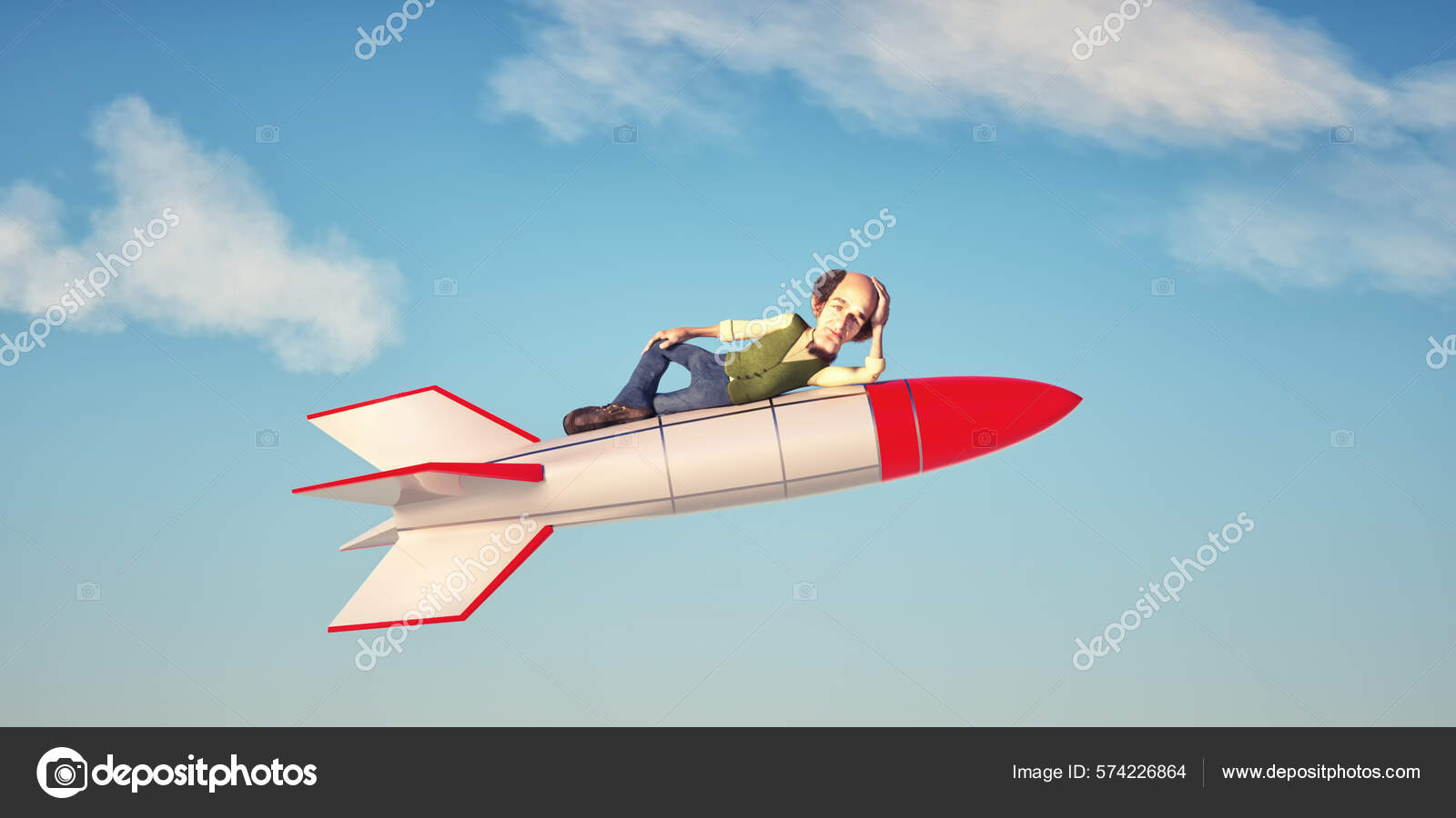 Man Flying Rocket Missile Start Project Launch Concept Render ...