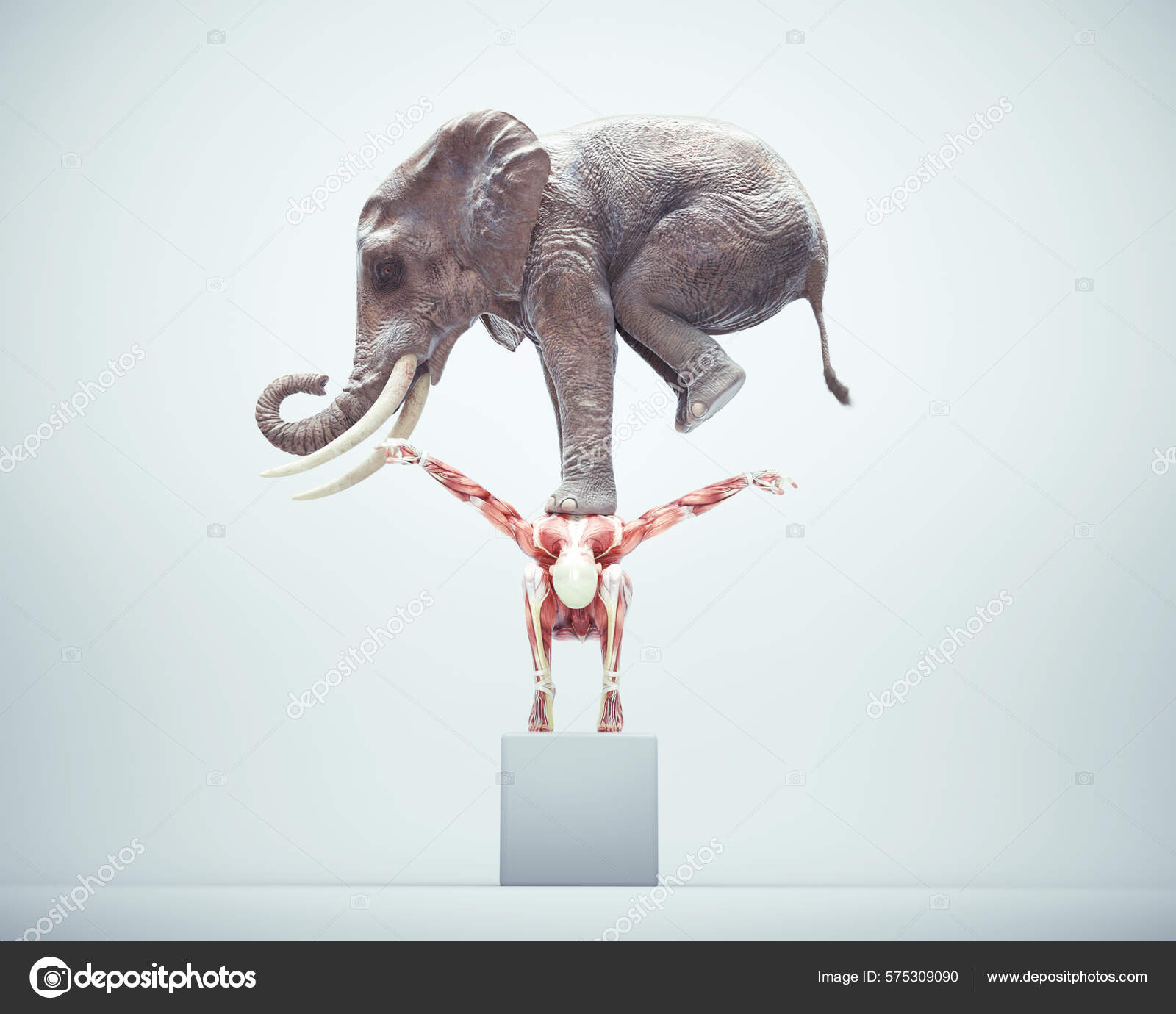 Elephant Standing Balance Human Body Equilibrium Togetherness Concept ...