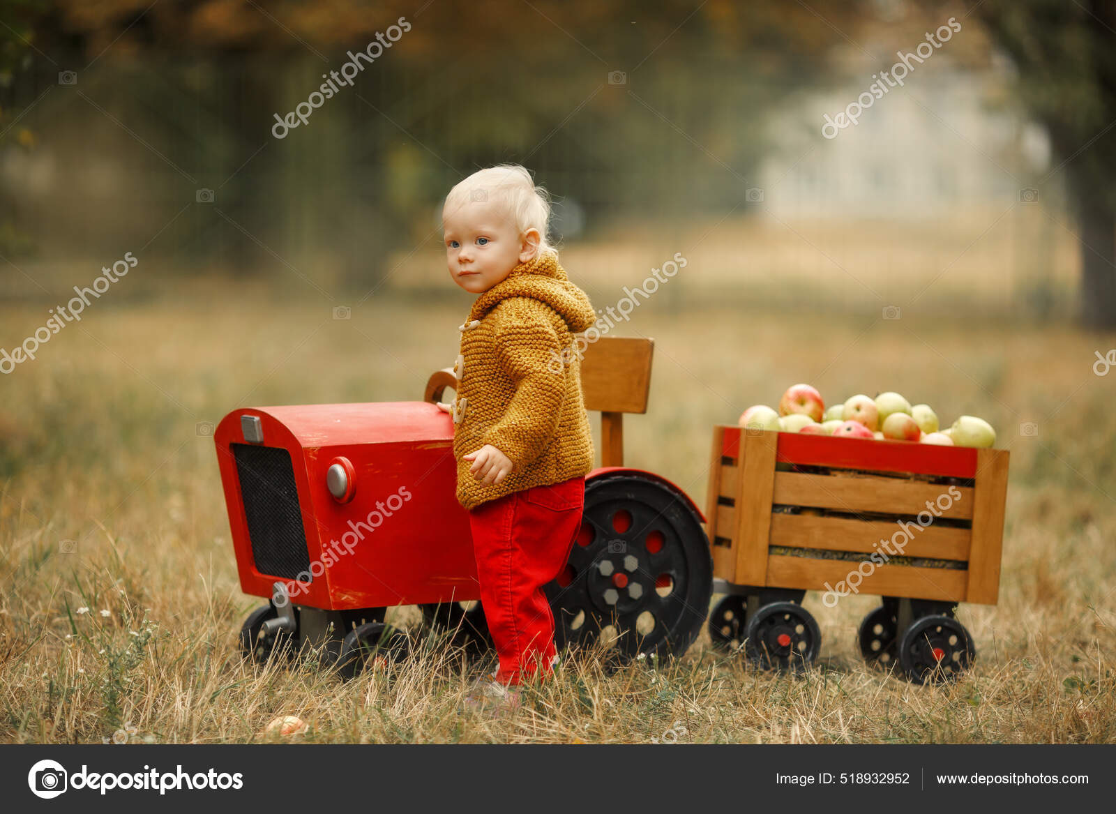 Farmer boy on a small red wooden tractor Stock Photo by ©17072004tanya ...