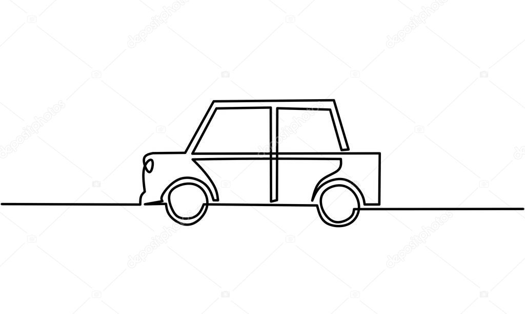Dibujo continuo de línea de coche, diseño de transporte, objeto de una ...