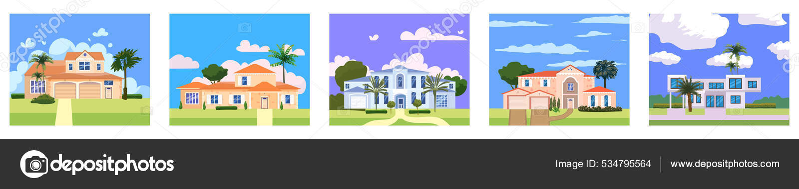 Colección Residencial Inicio Edificios en paisaje árboles tropicales ...