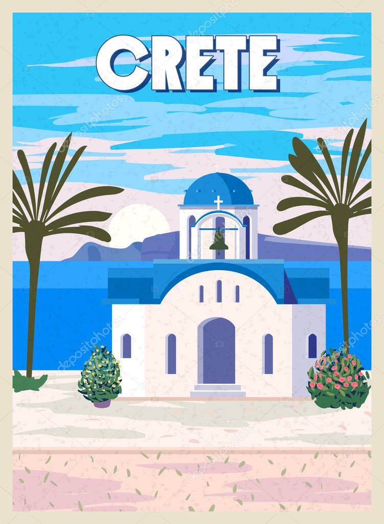 Creta Poster Travel, iglesia griega blanca con techos azules, póster ...