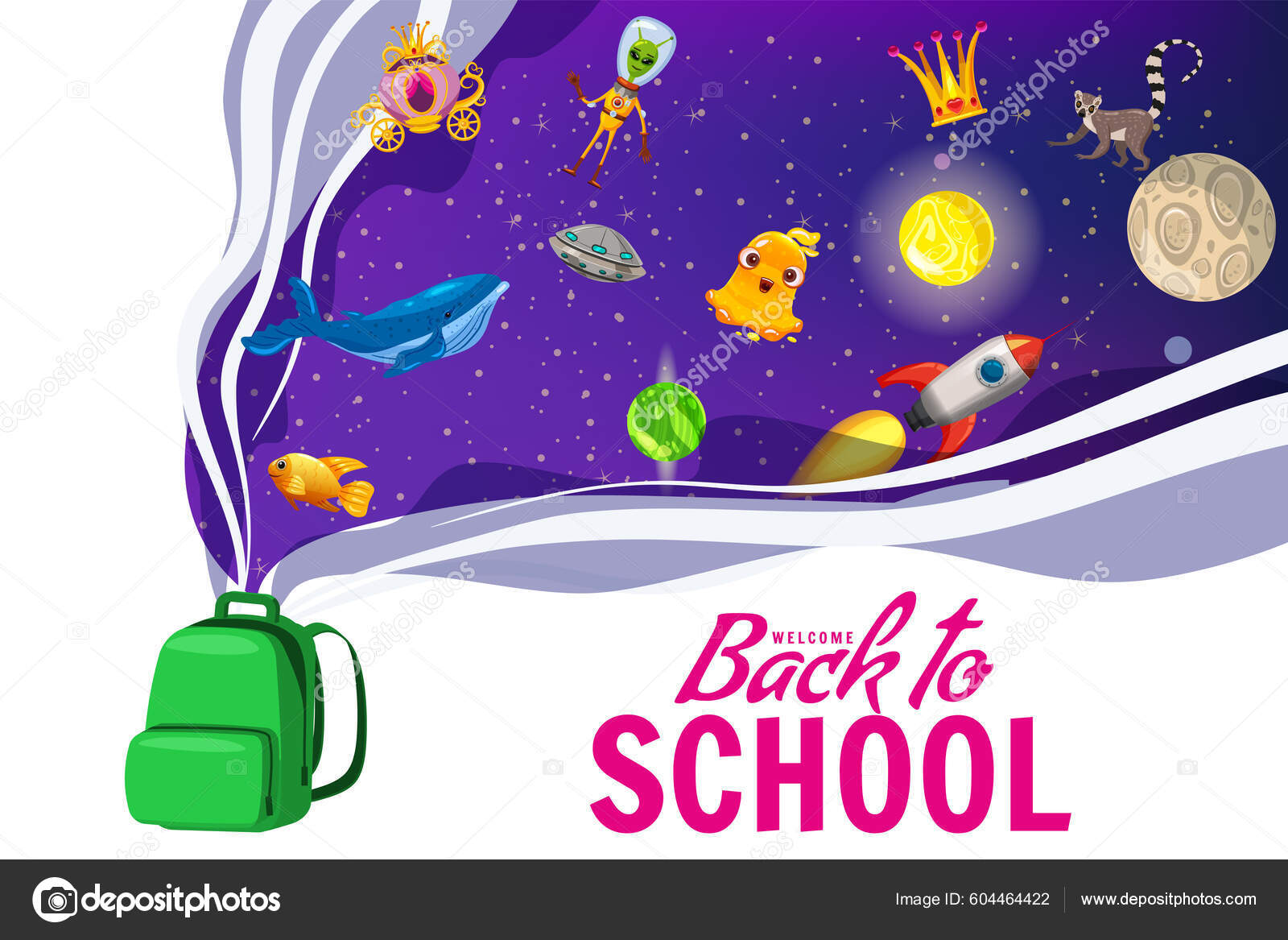 Welcome Back School Poster Backpack Space Imagination Creative Concept ...