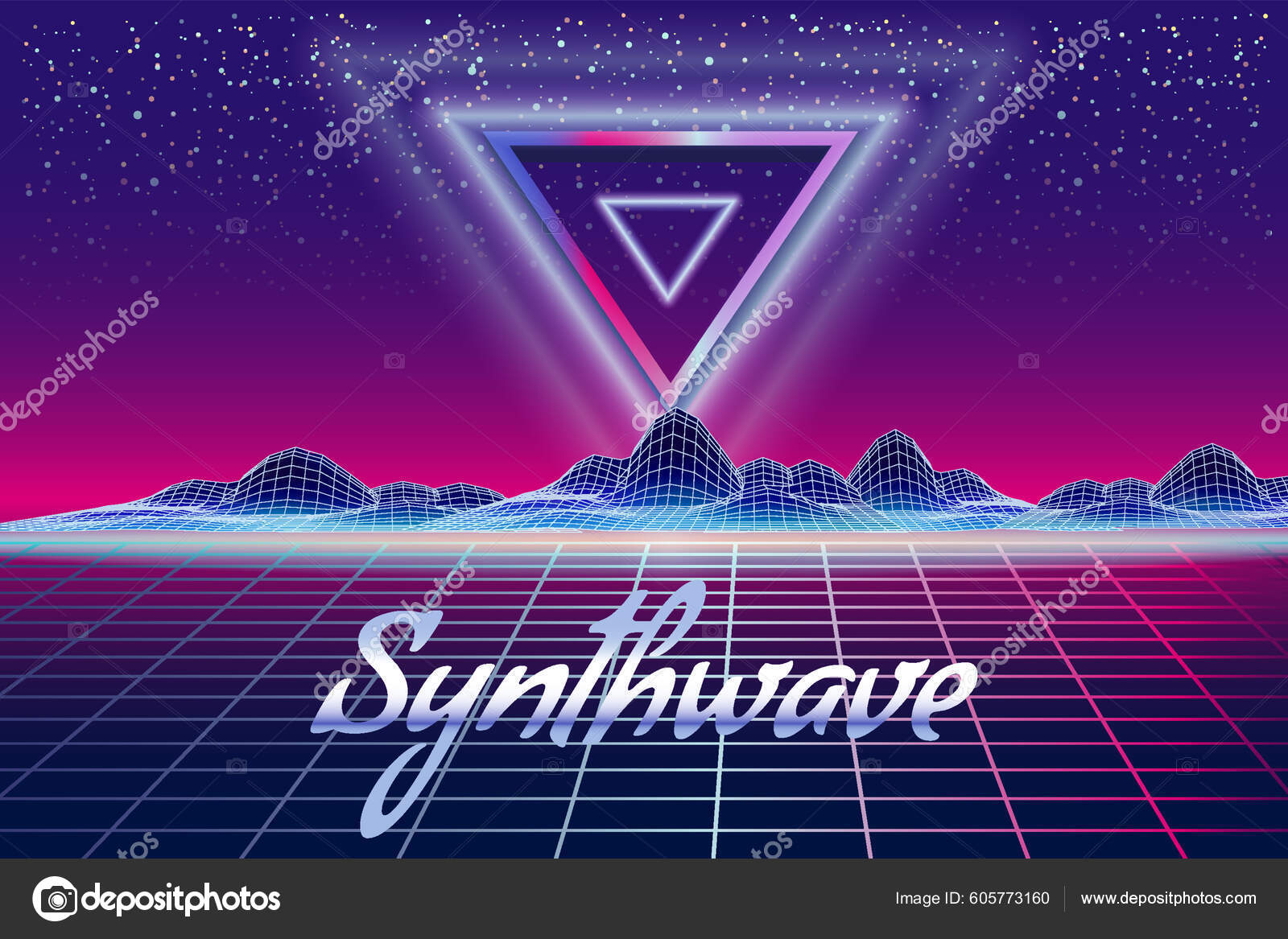 Synthwave Retro Banner Vaporwave Aesthetic Background Mountains ...