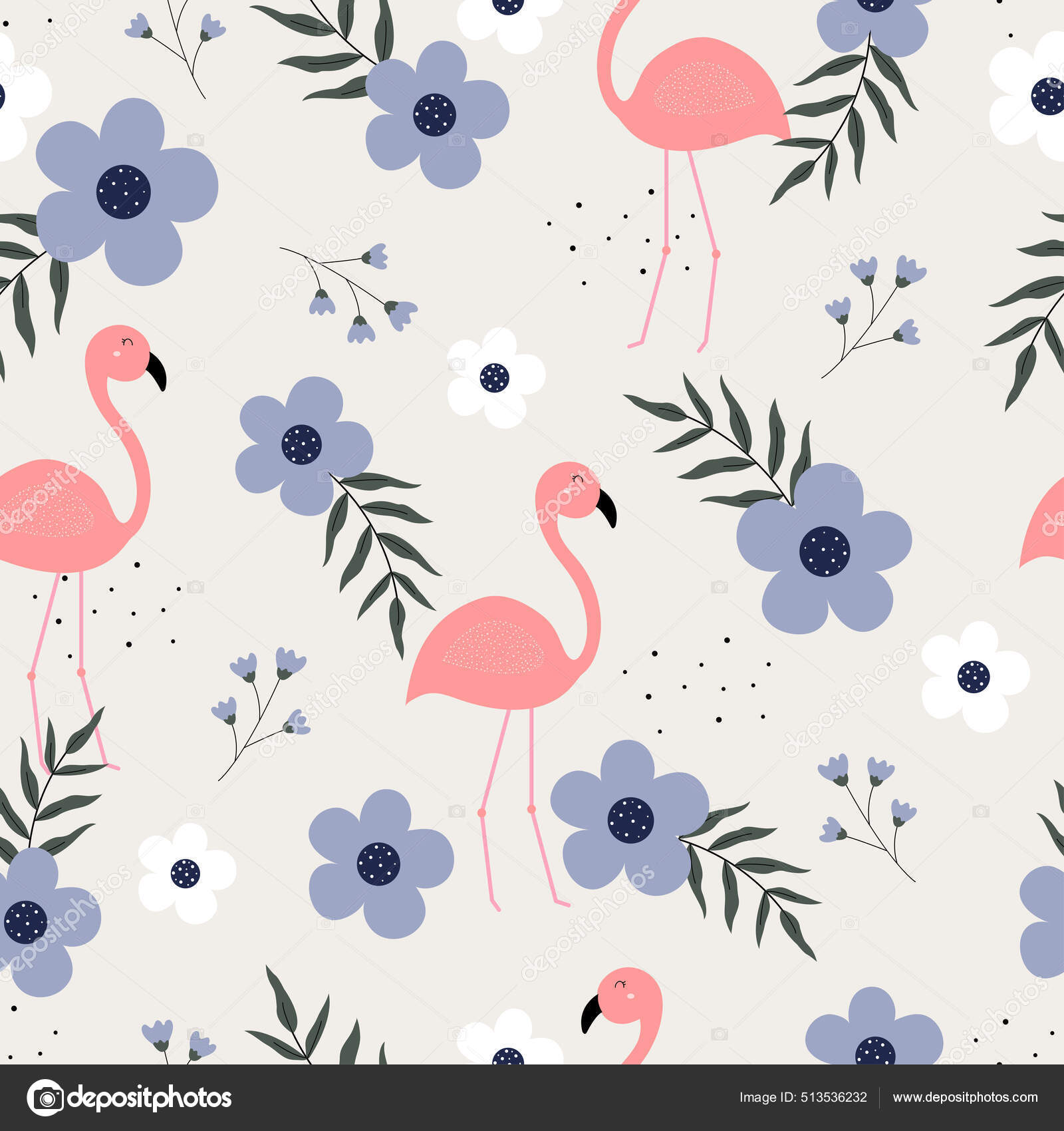 Pink Flamingo Background Cartoon Character Seamless Pattern Vector ...