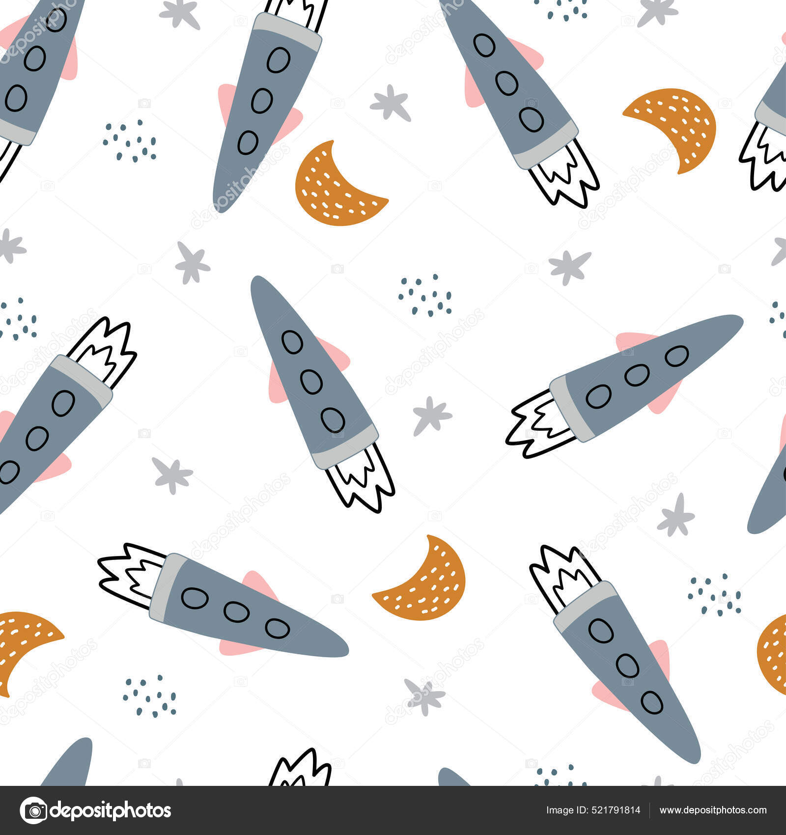 Space Background Illustration Stars Rockets Hand Drawn Seamless Vector ...