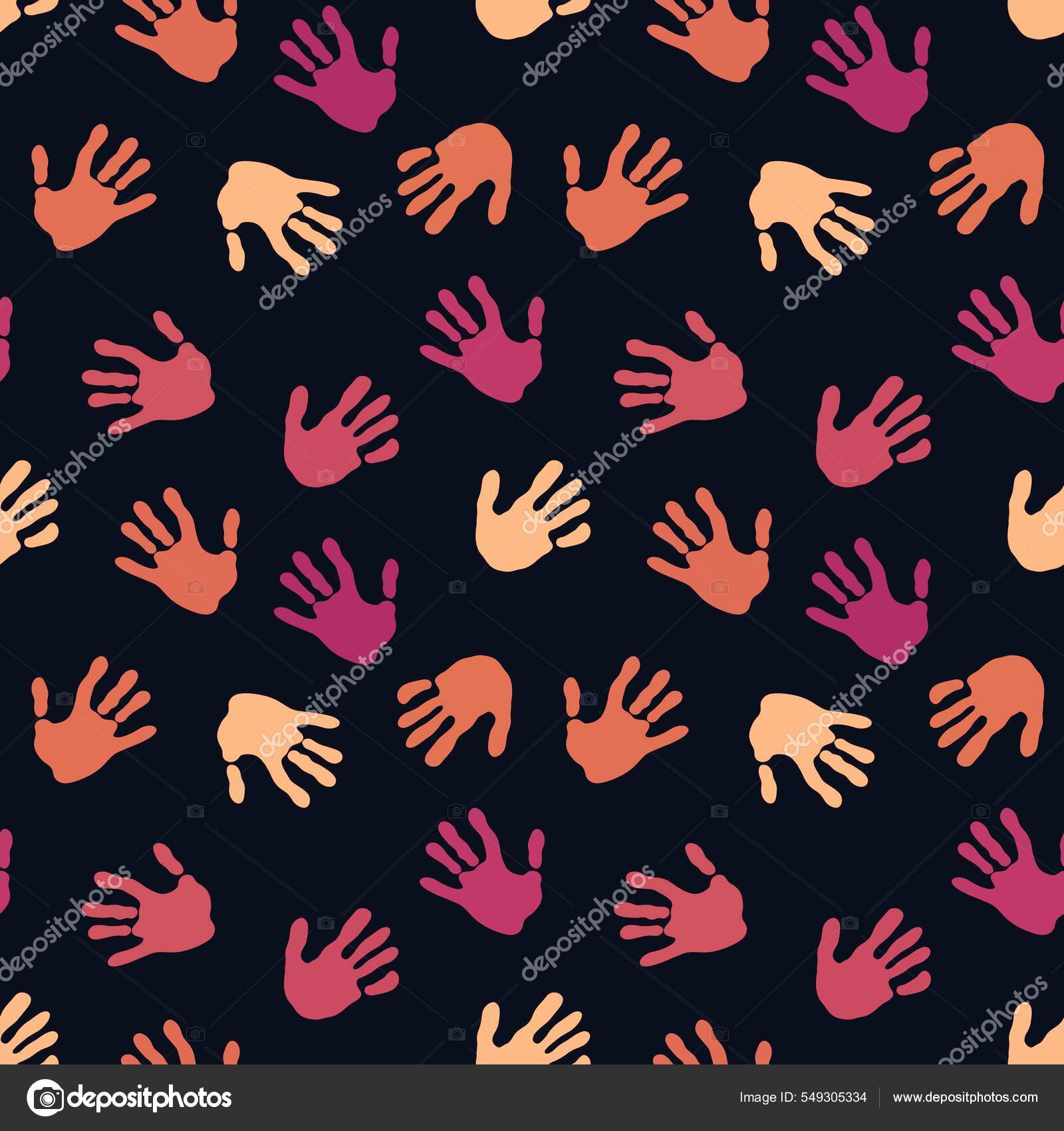 Seamless coloured handprint pattern for fabrics and packaging and gifts ...