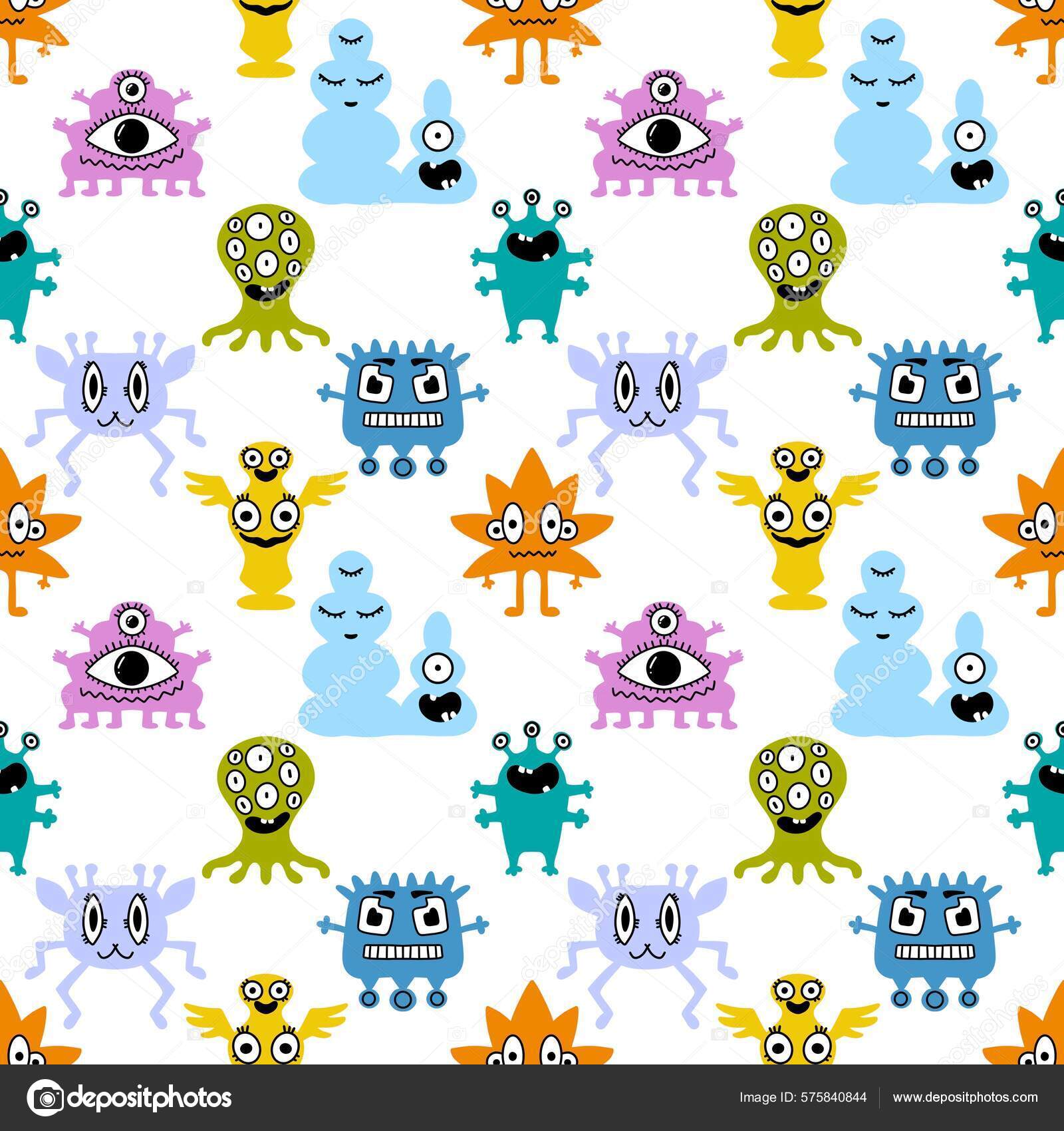 Cartoon Seamless Aliens Monsters Pattern Kids Gifts Cards Linens ...
