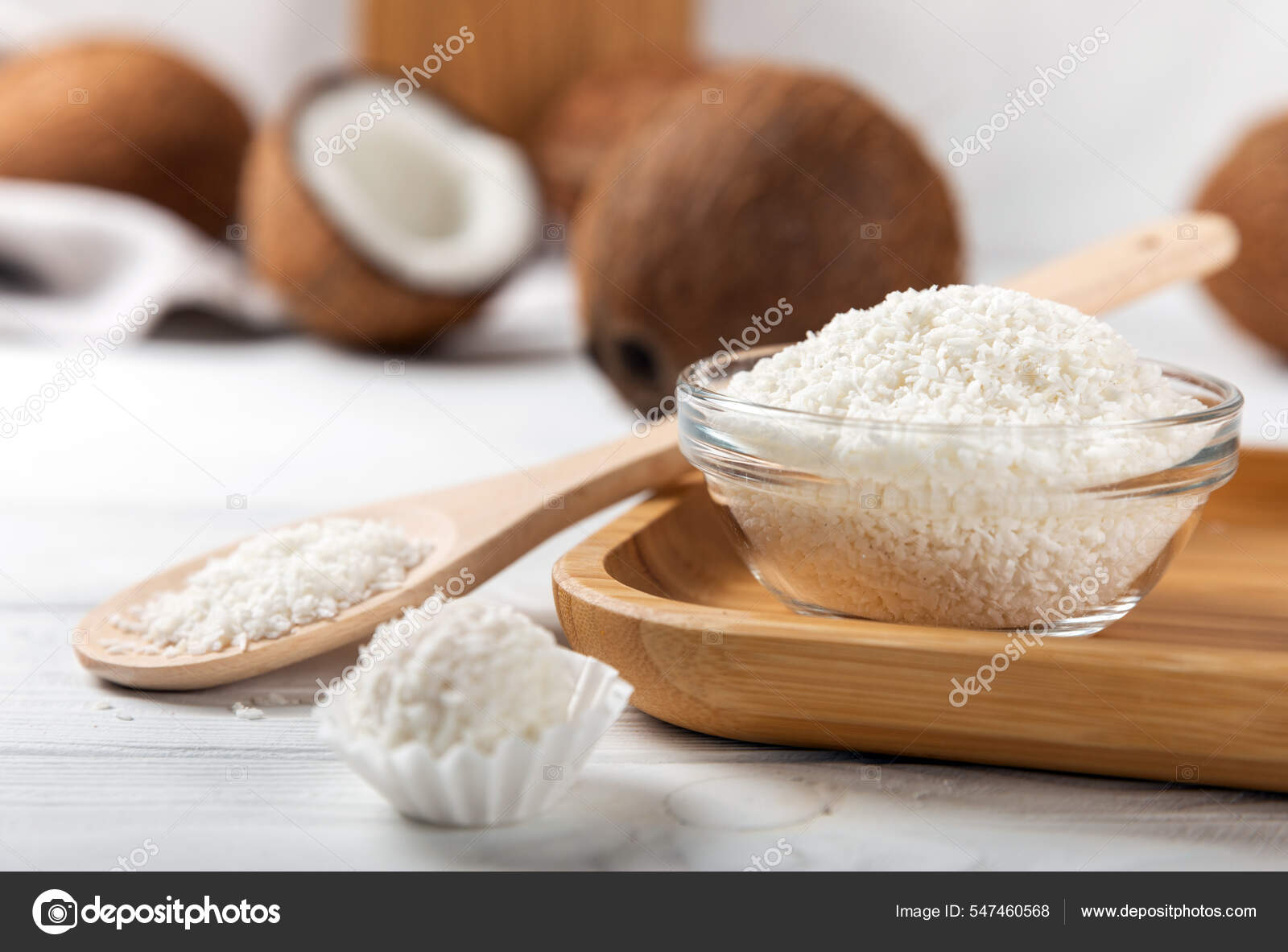 Coconut Candies Coconut Balls Light Package White Textured Wood ...