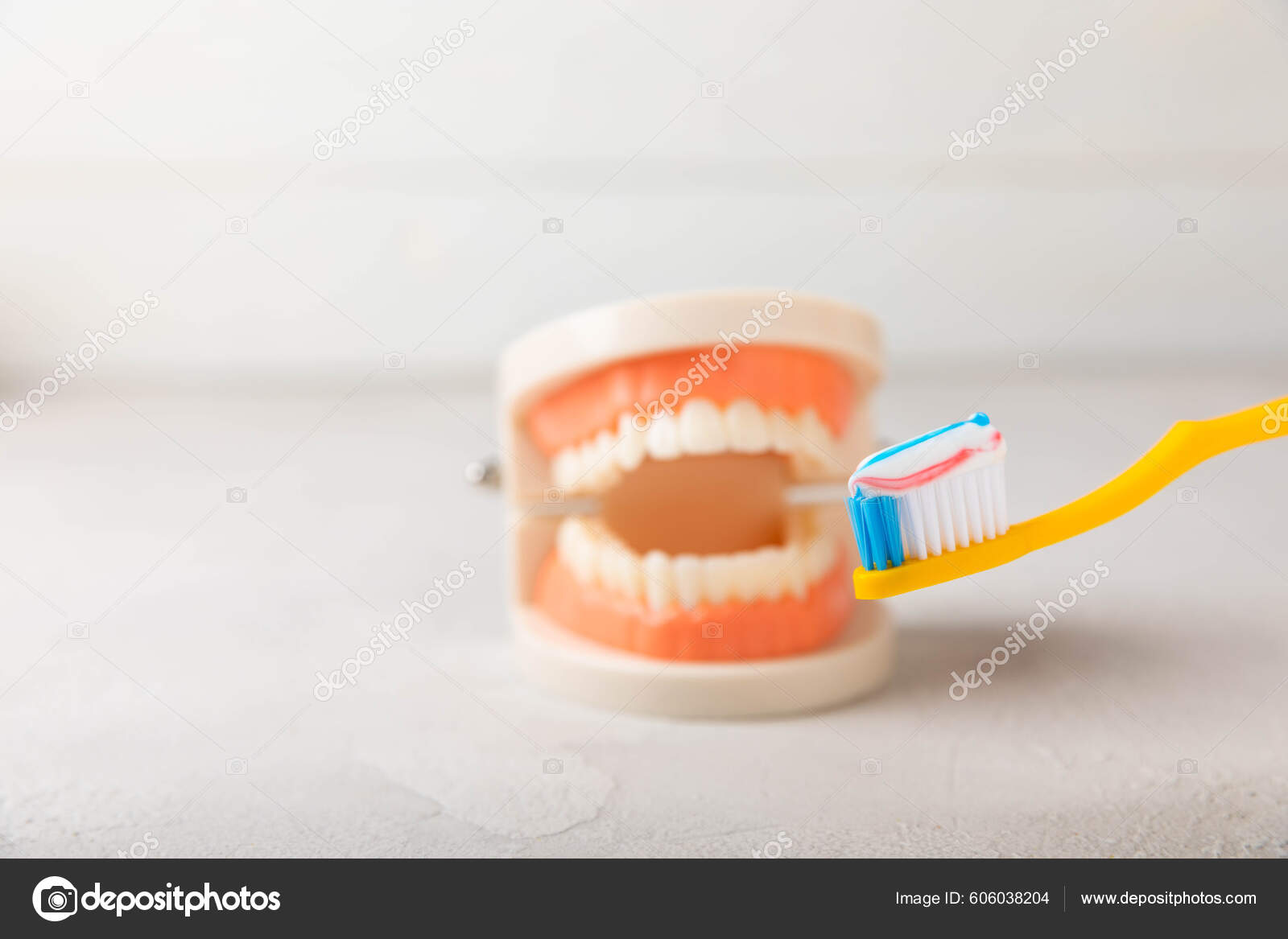 Dentures Toothbrush White Background Upper Lower Jaws False Teeth ...