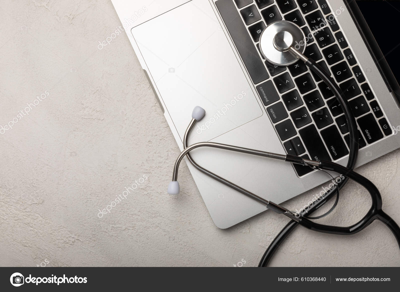 Laptop Stethoscope Keyboard Gray Texture Background Modern Medical ...