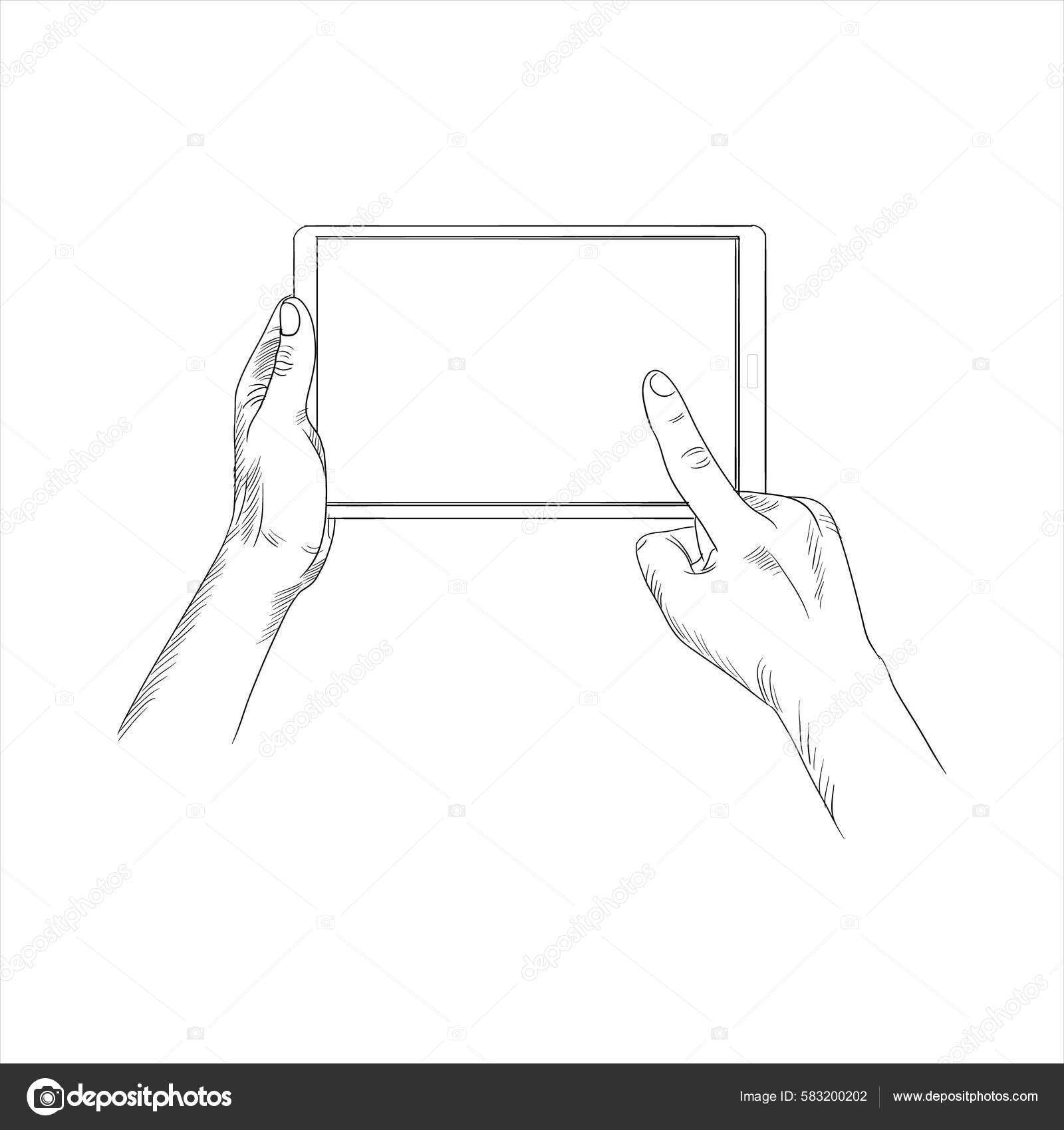 Çizimi Ile Tablet Çizim Çizimi Robot Resimde Bilgisayarı Tutuyor Robot ...